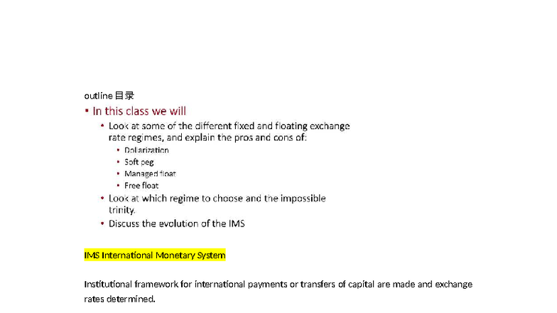 Monetary System - Chapter 2 Lecture Notes (IMS) - Studocu