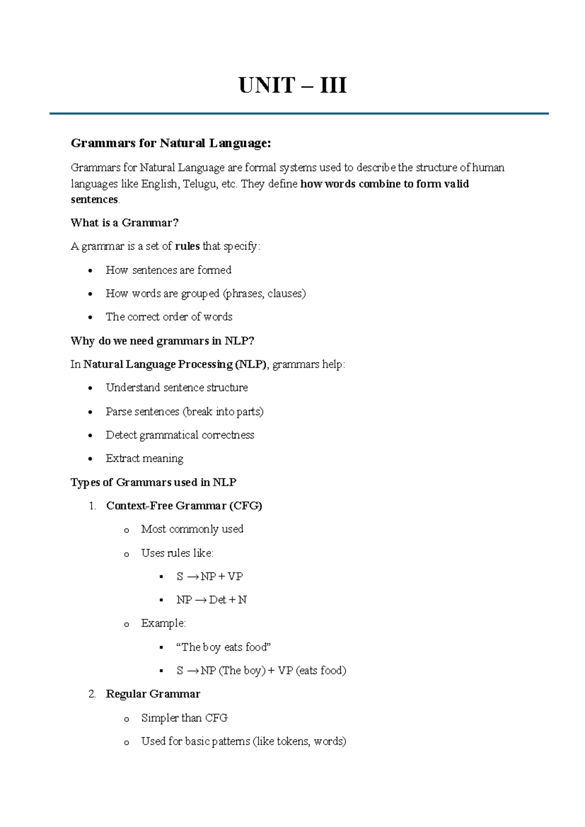 UNIT III - Grammars in Natural Language Processing: Key Concepts and ...