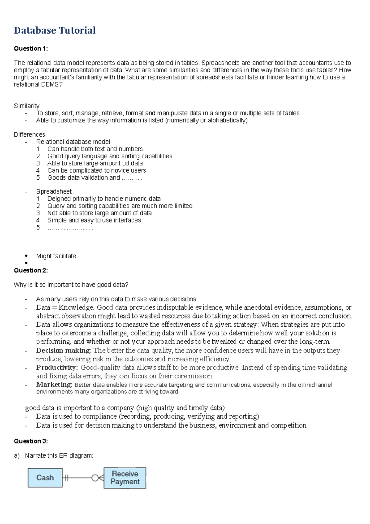 8 Database - Database Tutorial Question 1: The relational data model ...