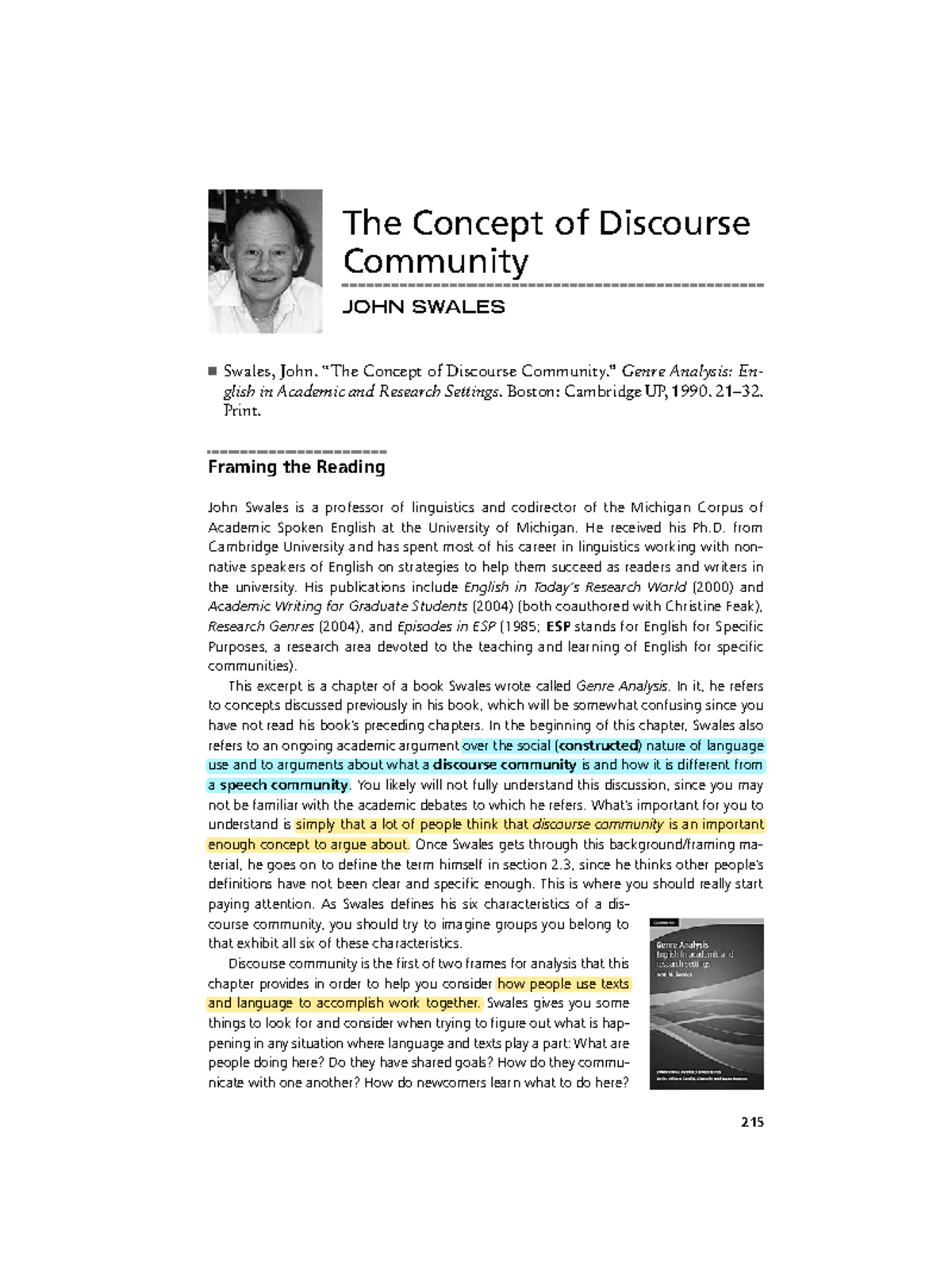 Swales J. The Concept of Discourse Community: Detailed Analysis - Studocu