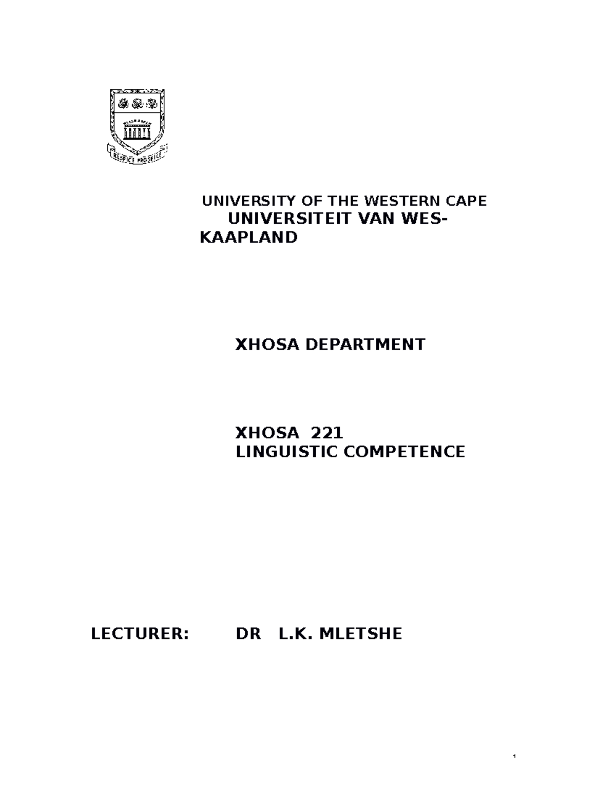 Xhosa 221 - Course Outline: Syntax and Semantics Overview - Studocu