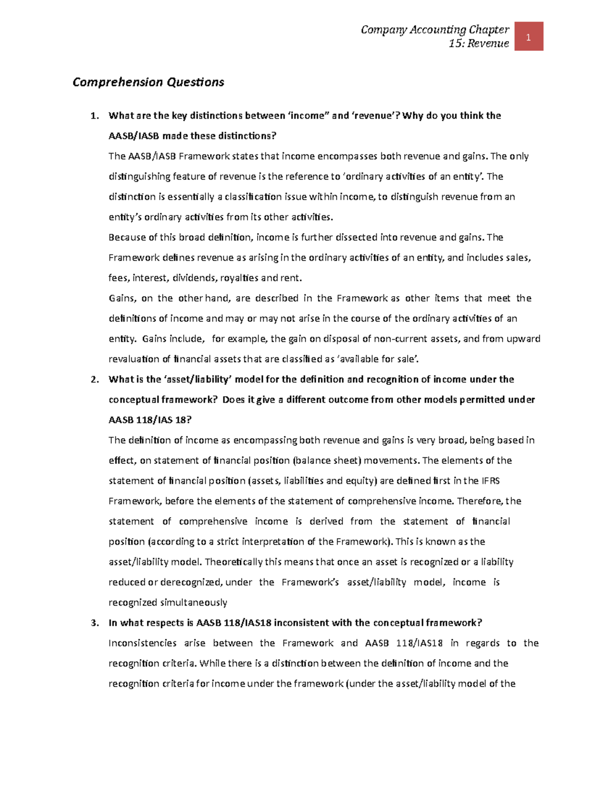 ACCT 3004_COMPANY ACCOUNTING_CHAP. 15 - 15: Revenue 1 Comprehension ...