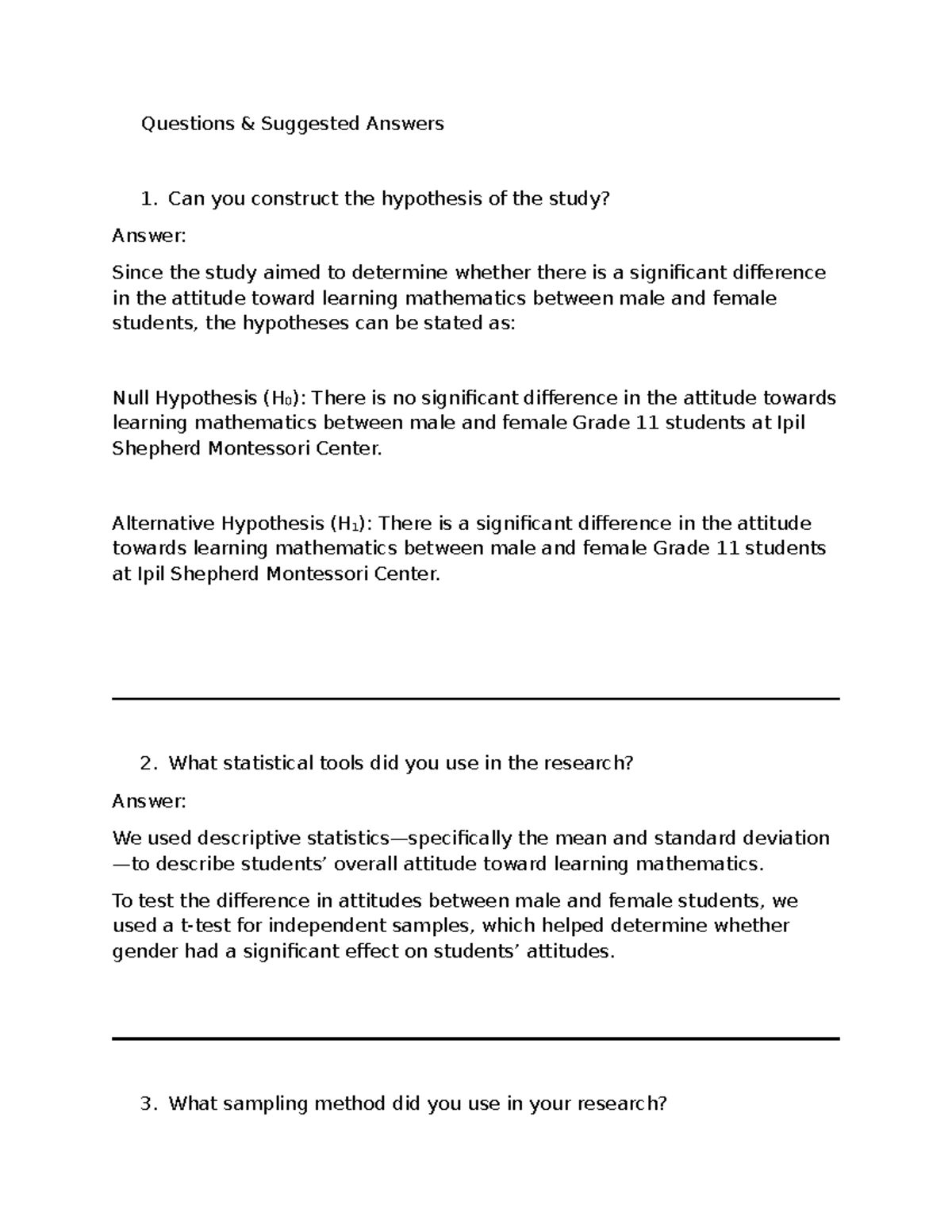 Grade 11 Math Attitude Study: Hypotheses & Methodology Analysis - Studocu