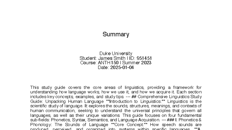 Comprehensive Study Guide for ANTH150: Linguistics Overview - Studocu