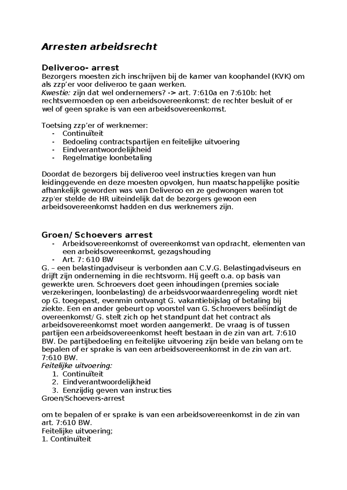 Arresten Arbeidsrecht: Analyse van Belangrijke Jurisprudentie - Studeersnel
