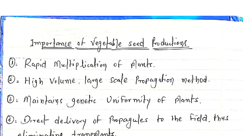 Seed Importance and Production Principles in Vegetable Crops - Studocu