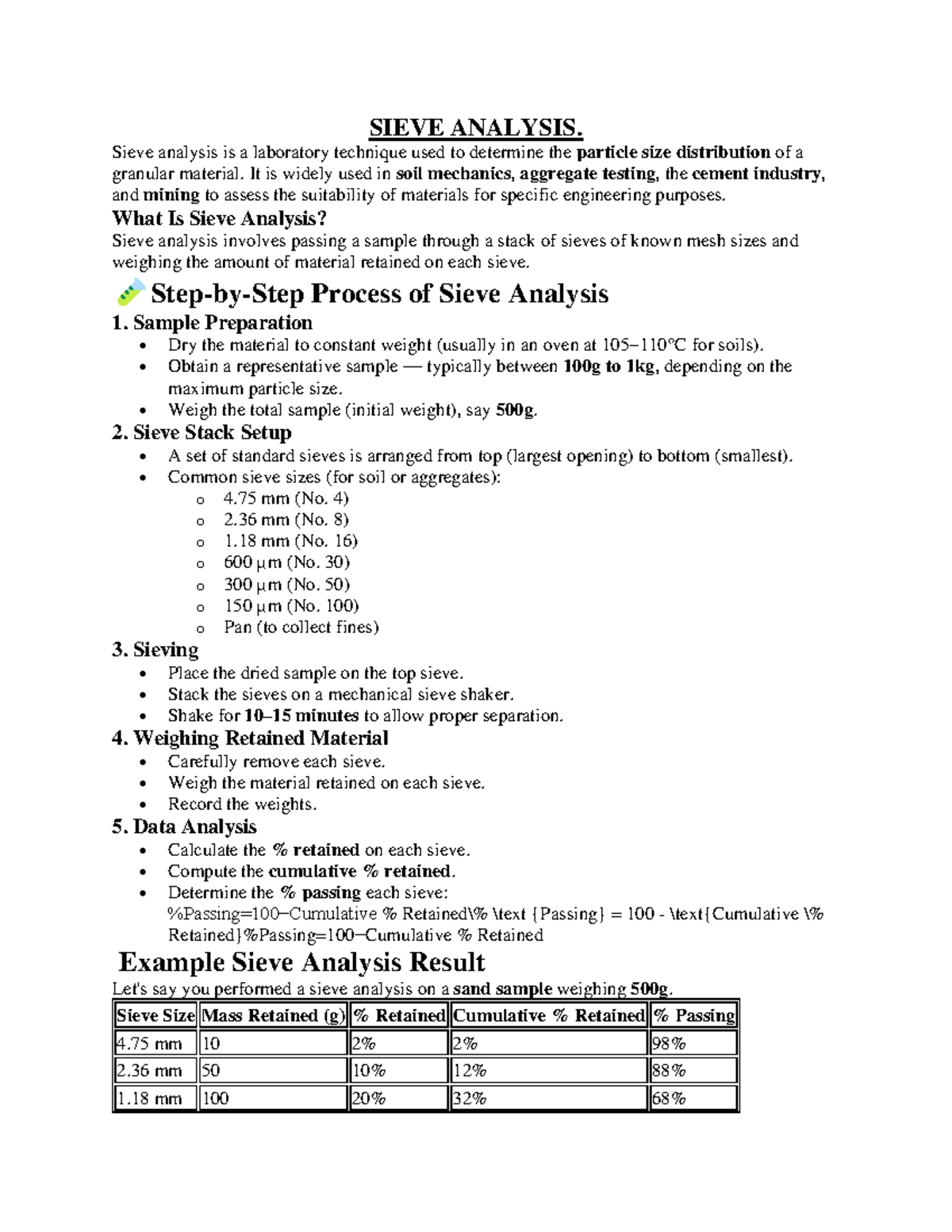 SIEVE ANALYSIS - Practical Guide for Engineering Applications - Studocu
