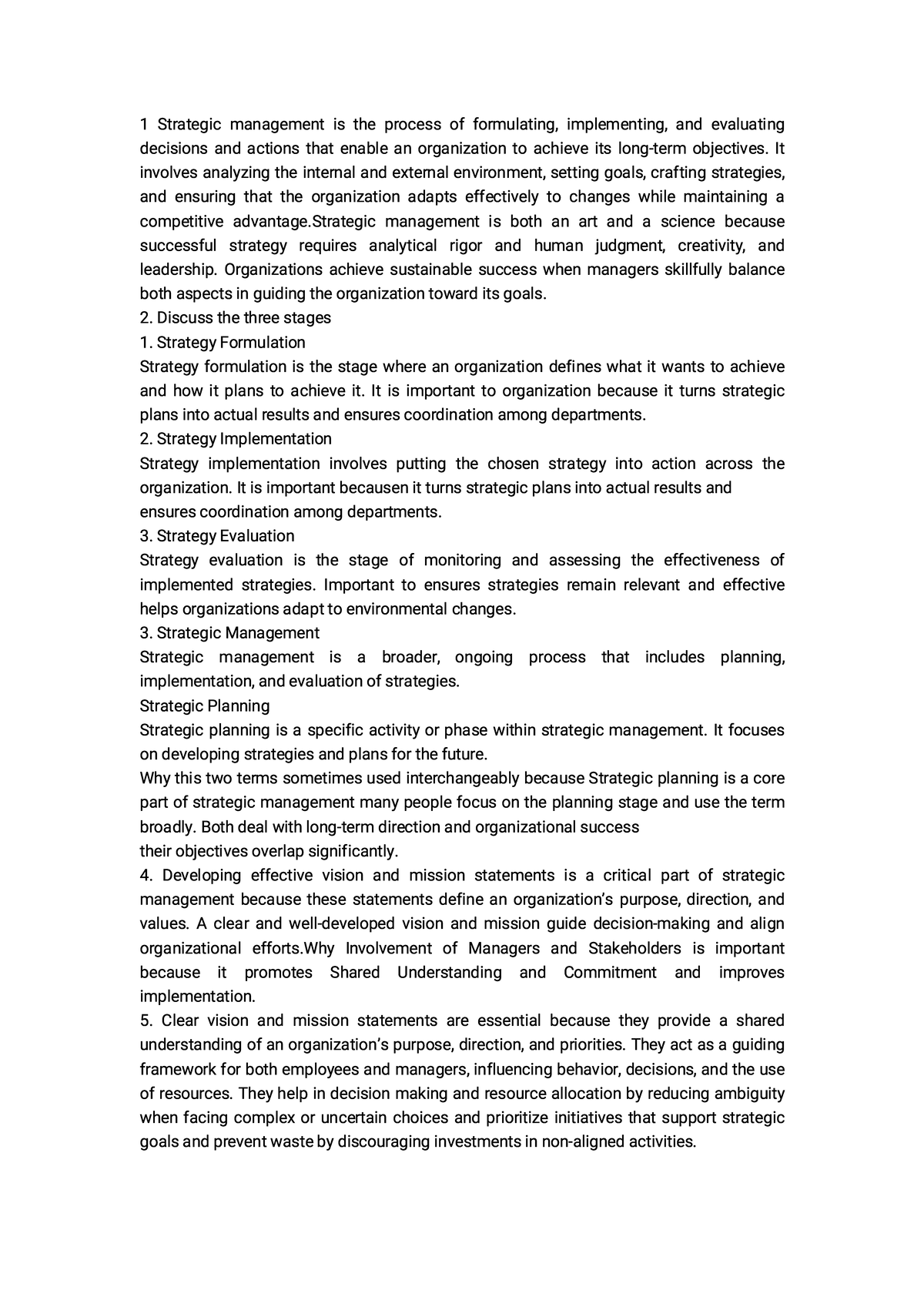 Strategic Management Overview: Formulation, Implementation & Evaluation - Studocu