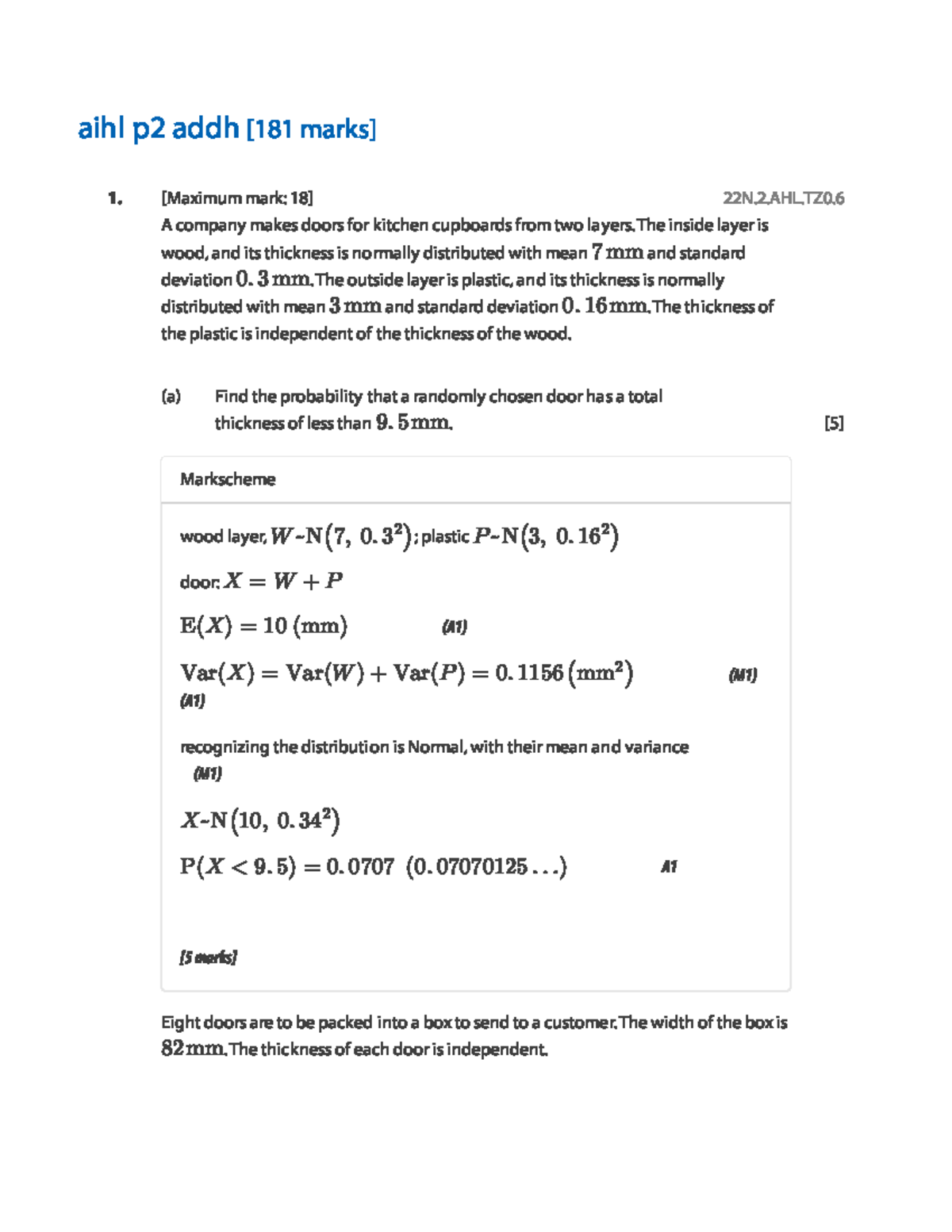 Ms AHL P2 ADDH - Paper 2 Practice Exam on Probability and Statistics ...