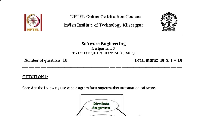 Assignment 9 - Software Engineering (NPTEL IIT Kharagpur) - Studocu