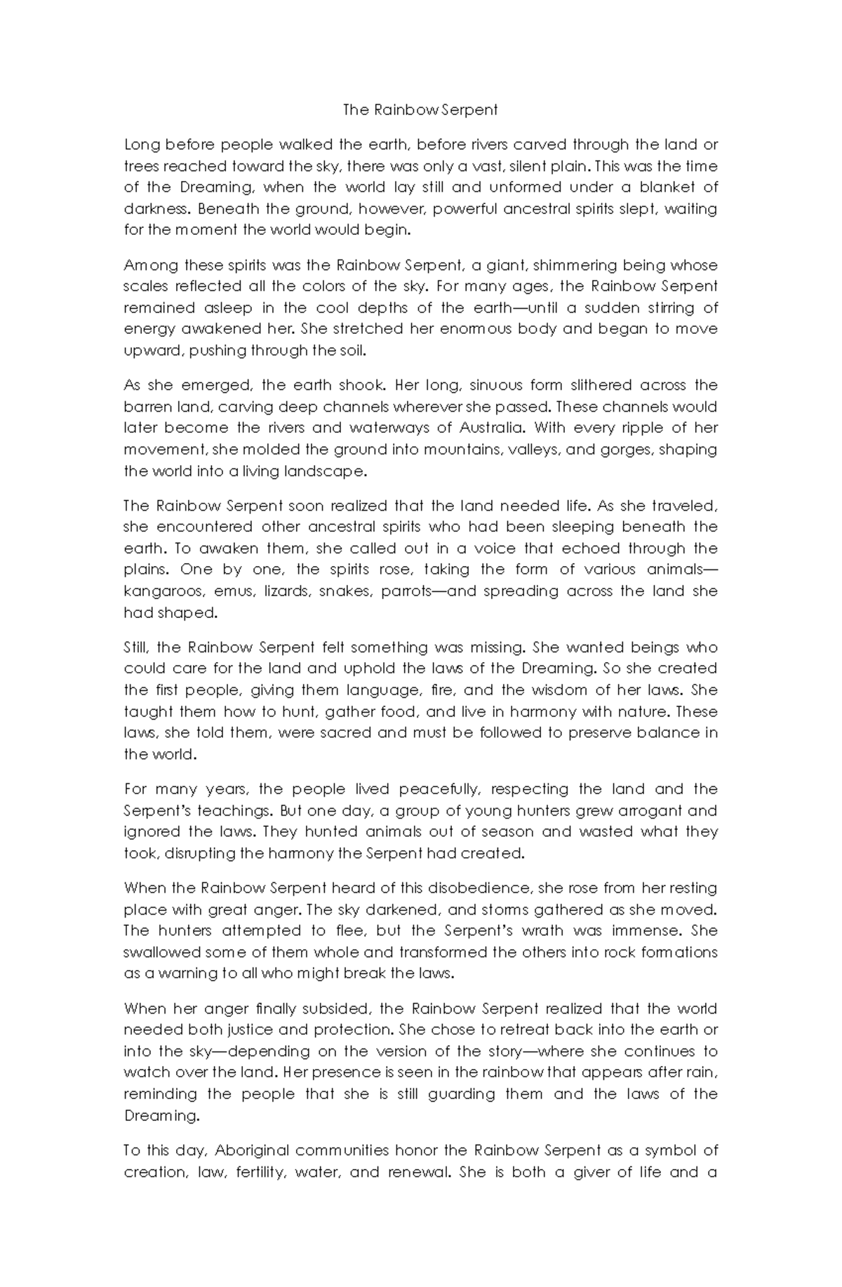 Rainbow Serpent and Other Legends: Creation Myths Explored - Studocu