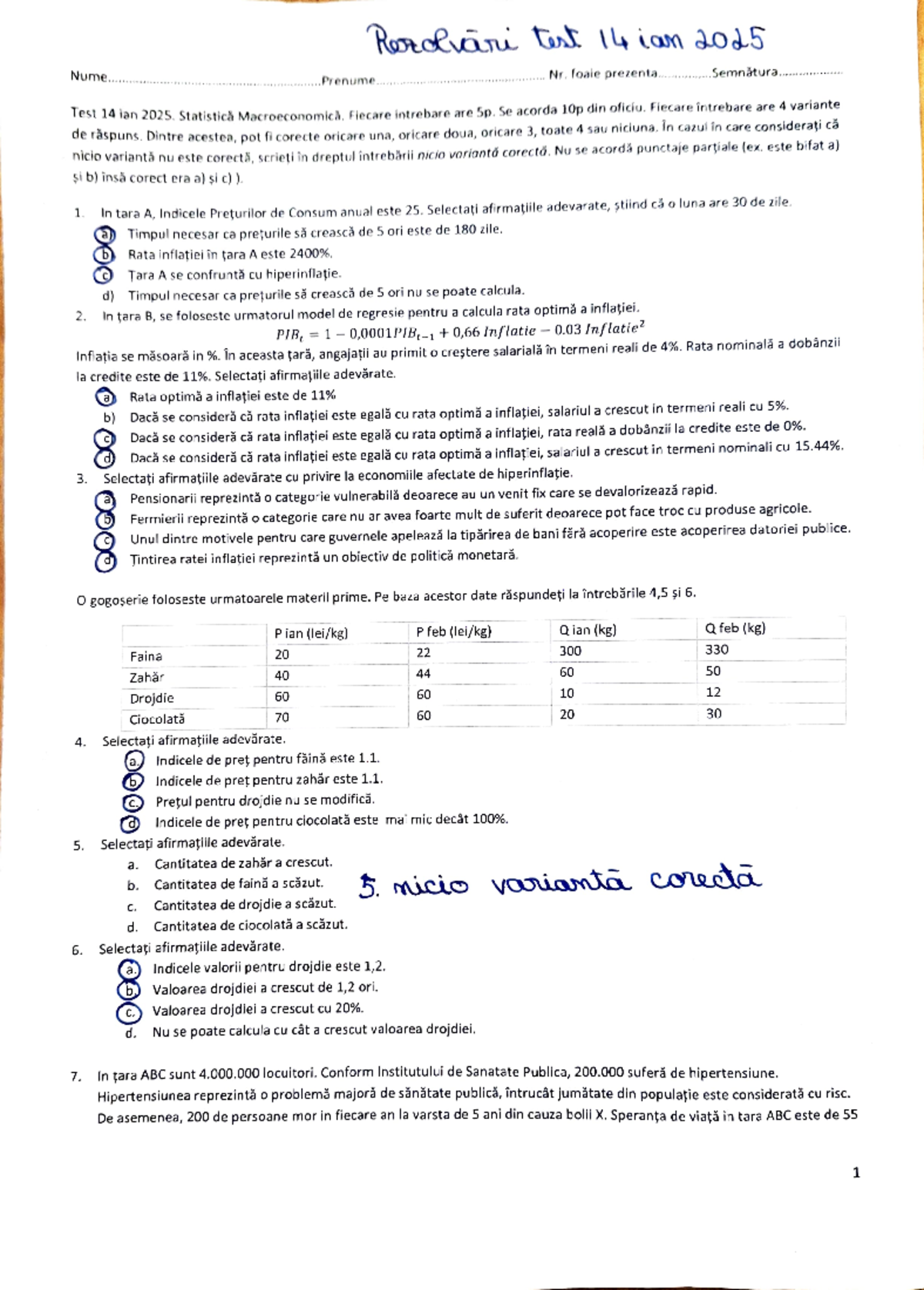 Rezolvari statistica macroec - Nume. 1 2. Test 14 làn 2025. Statisticà ...