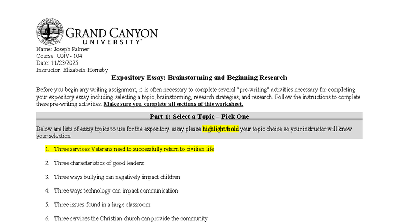 Expository Essay Worksheet: Brainstorming & Research Strategies (104 ...