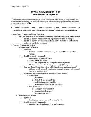 PSY 50 - Chapter 1 Study Guide - Study Guide – Chapter 1 1 PSY-50 ...