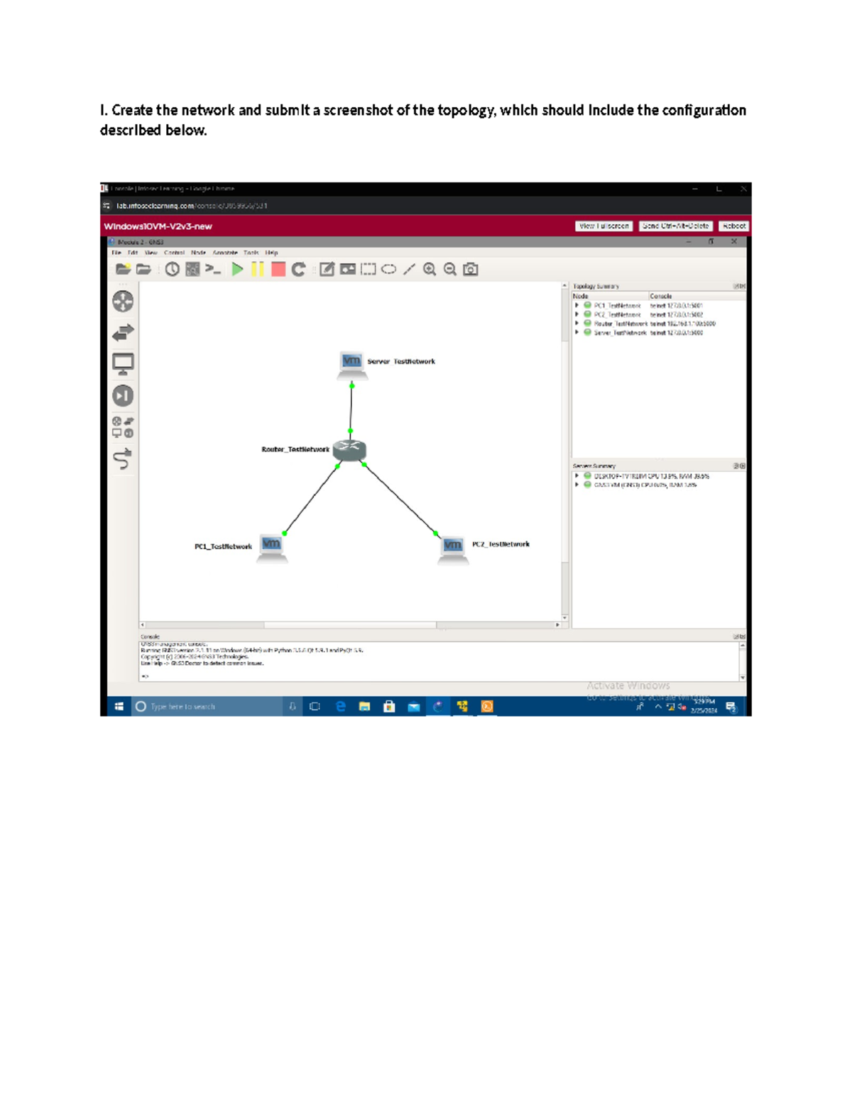 CYB 220 2-4 Activity - I. Create the network and submit a screenshot of ...