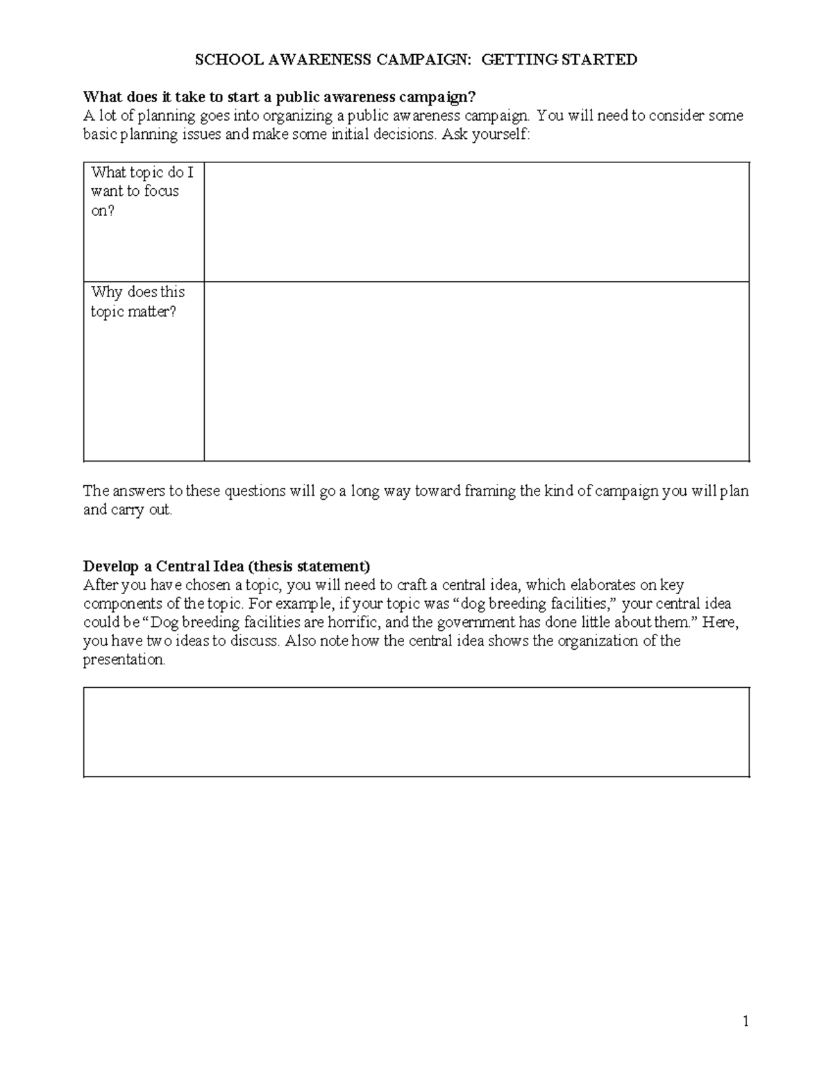 School Awareness Getting Started - SCHOOL AWARENESS CAMPAIGN: GETTING ...