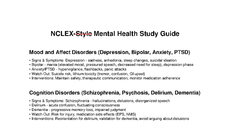 Mental Health Study Guide: Mood & Affect Disorders (Exemplars Notes ...