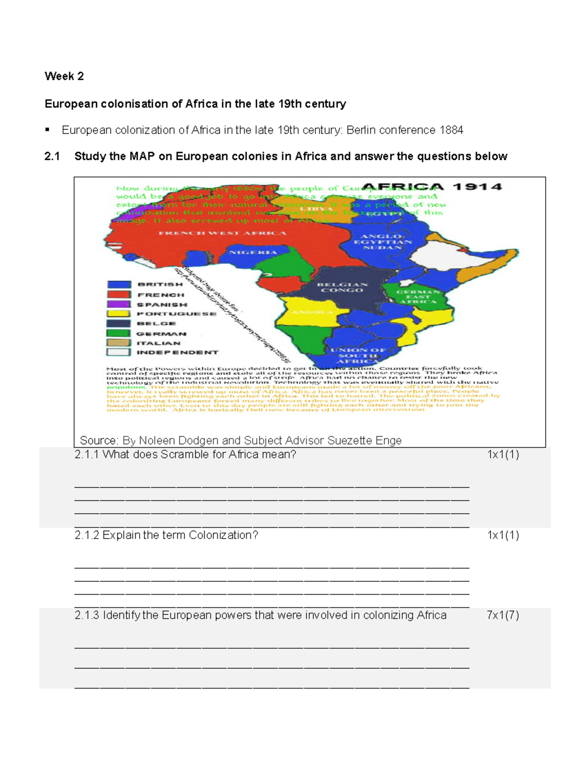 Activity 2 - History: European Colonization of Africa (Week 2) - Studocu