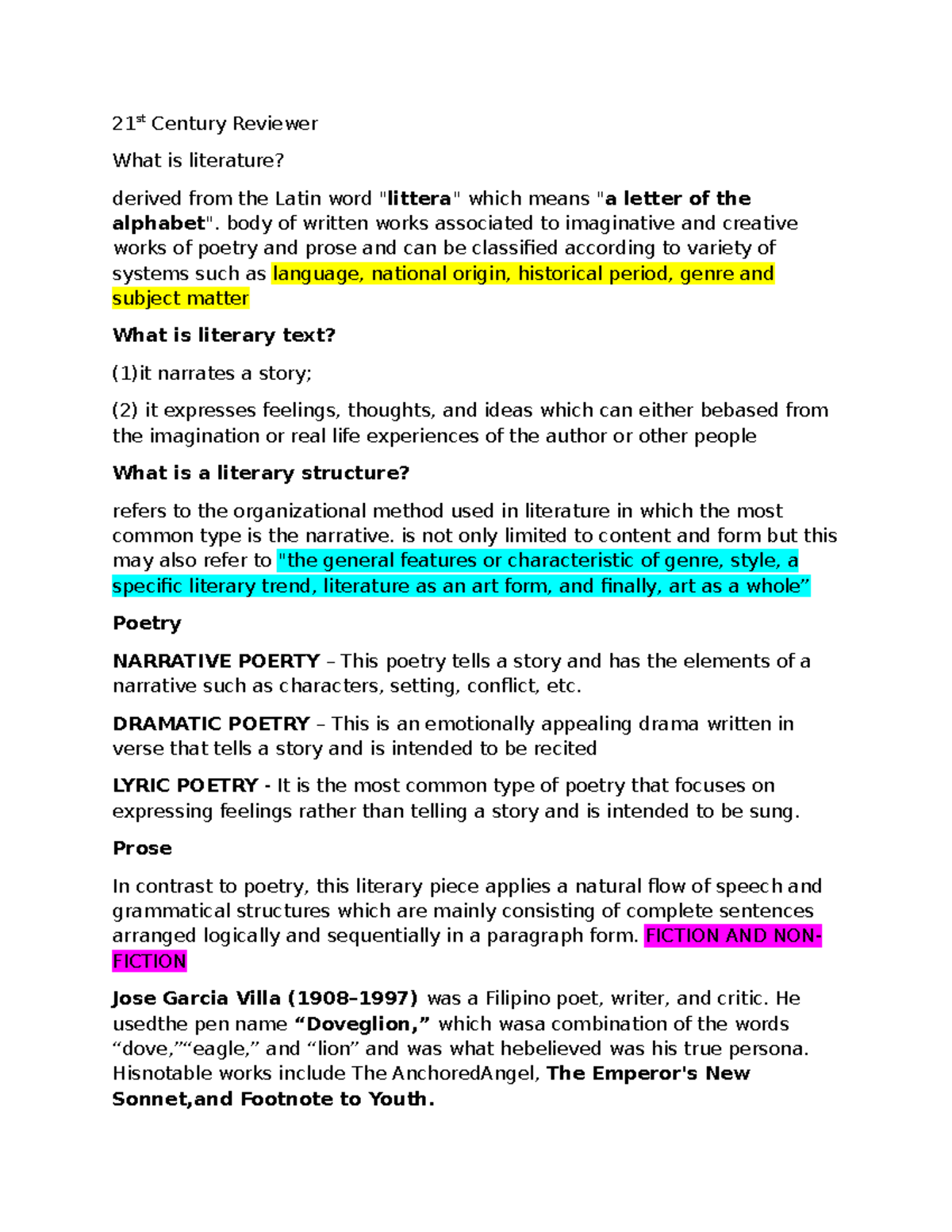 21st Century Literature Review: Understanding Literary Forms and Texts ...