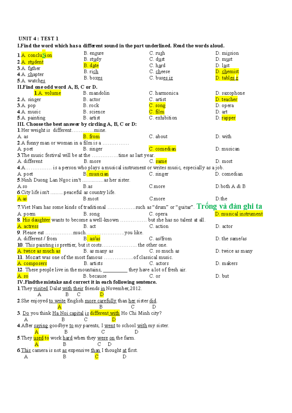 Practice Test UNIT 4: Listening and Language Skills Assessment - Studocu