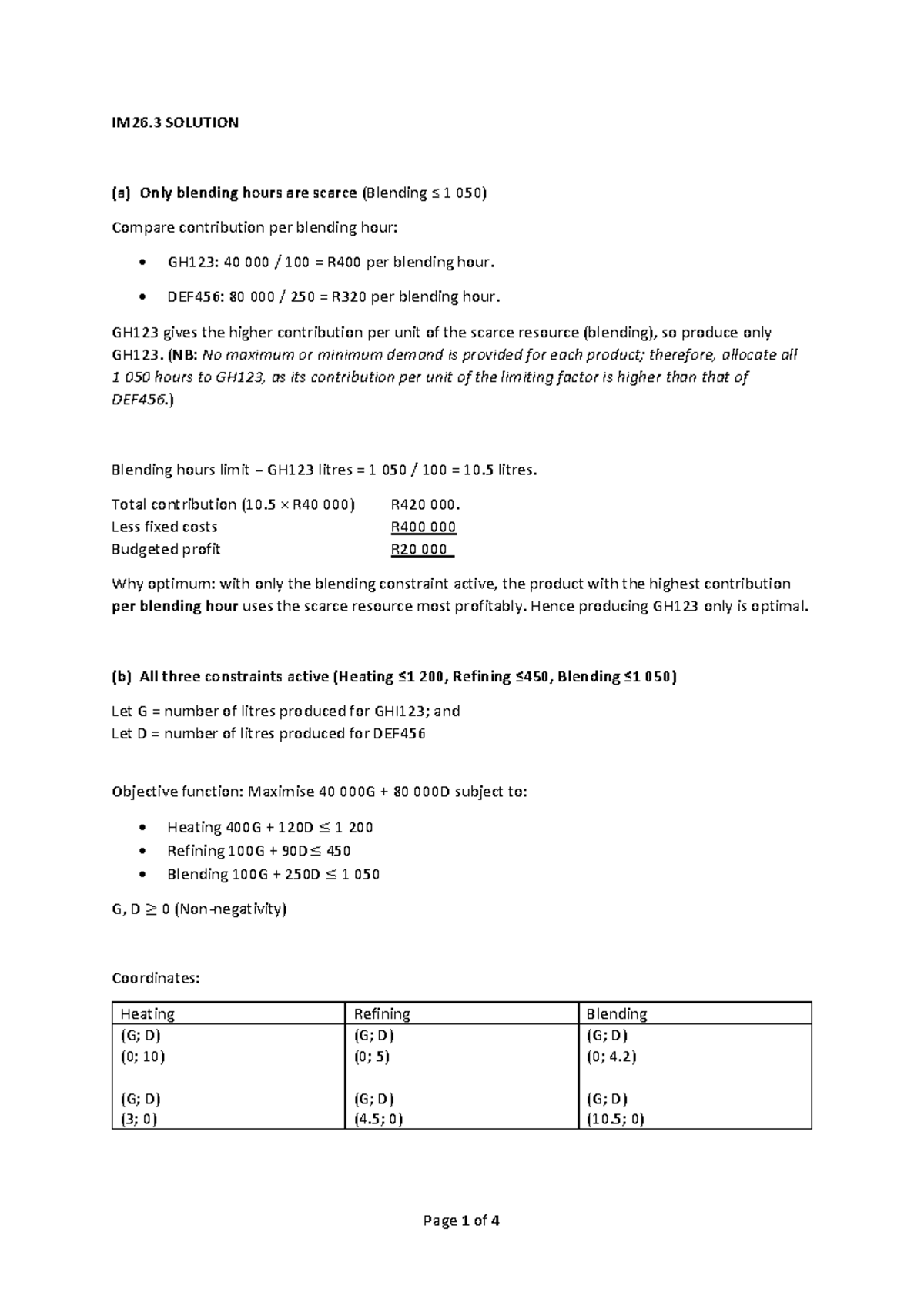 IM26.3 (2025) - Optimal Production Mix Analysis and Constraints - Studocu