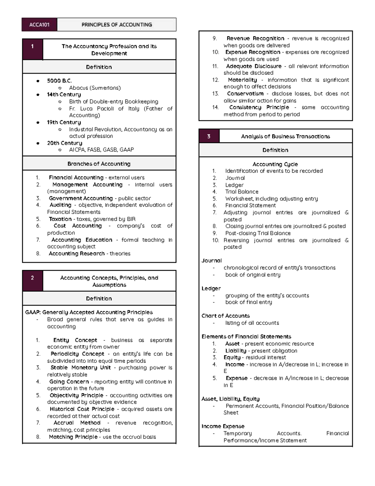Principles of Accounting (ACCT 101): Key Concepts and Frameworks - Studocu