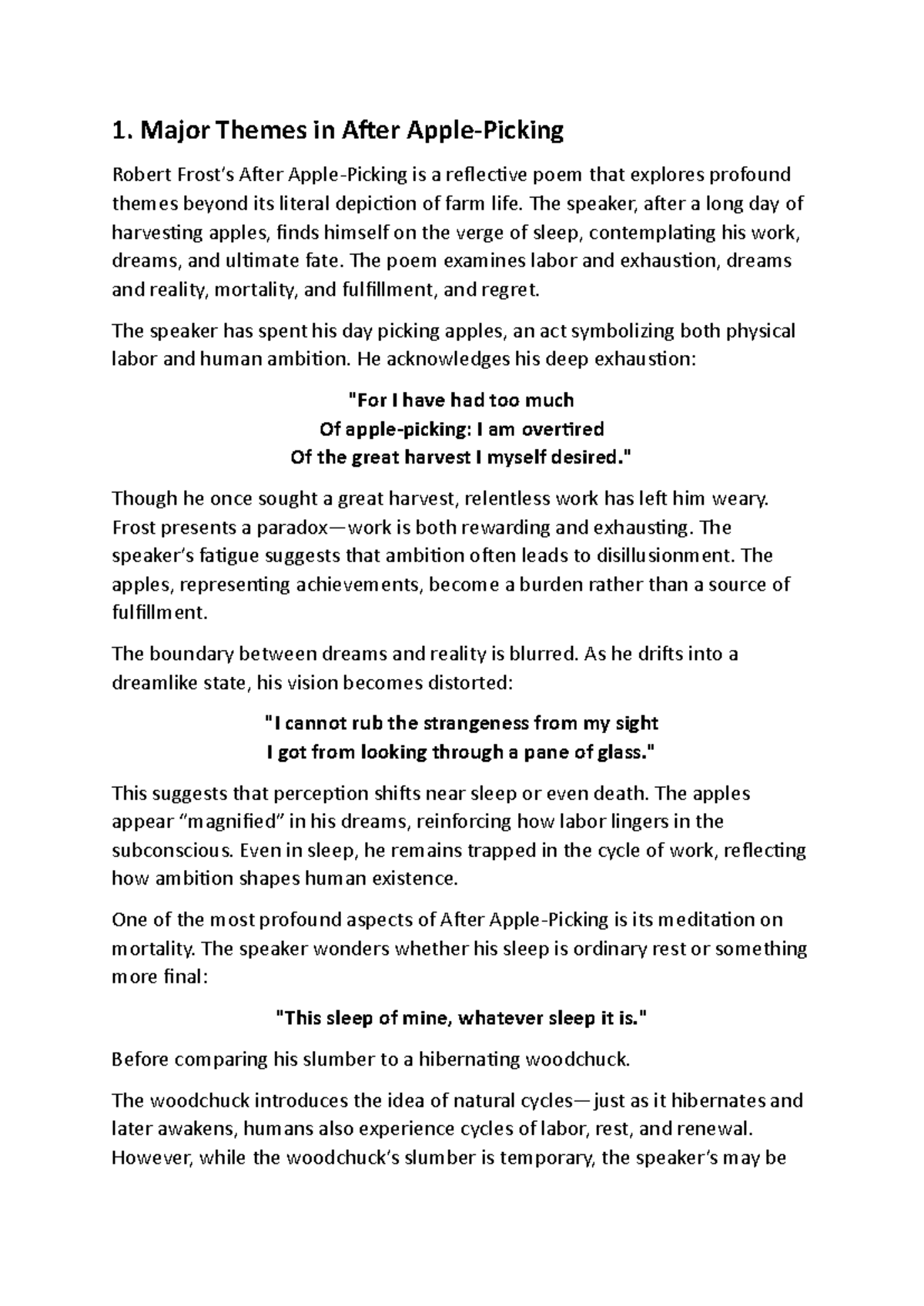 After apple picking - detailed notes - 1. Major Themes in After Apple ...