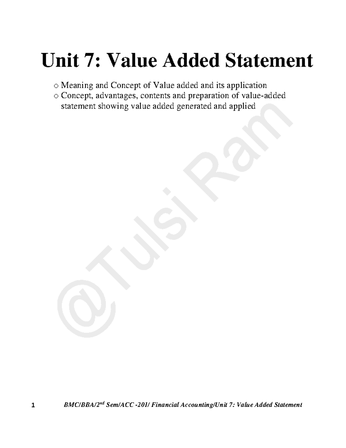 Unit 7: Understanding the Value Added Statement - 2079 BBA 2nd Sem ...