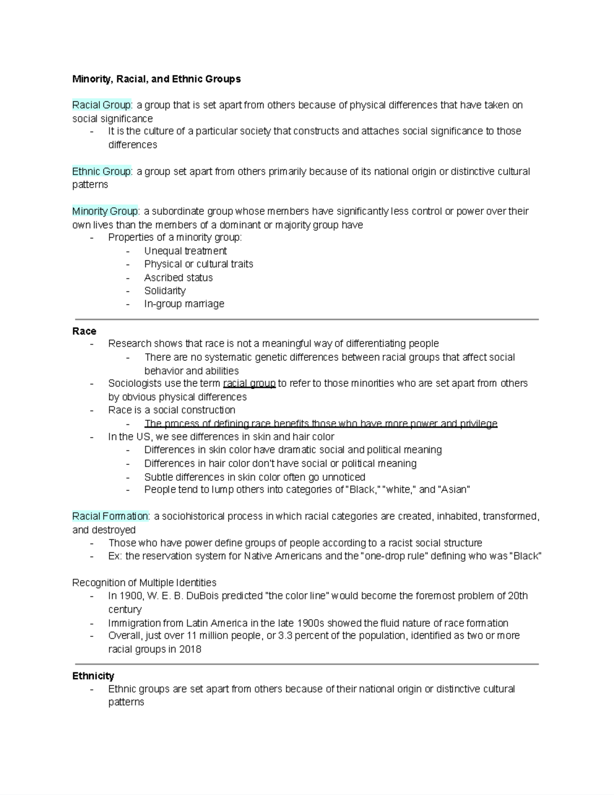 Chapter 10 Final Exam Notes on Minority, Racial, and Ethnic Groups ...