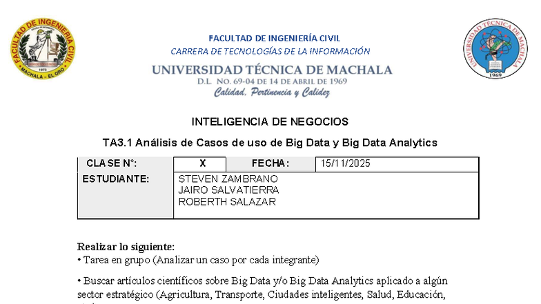 TA3.1 Análisis de Casos de Uso de Big Data y Analytics en Educación y - Studocu