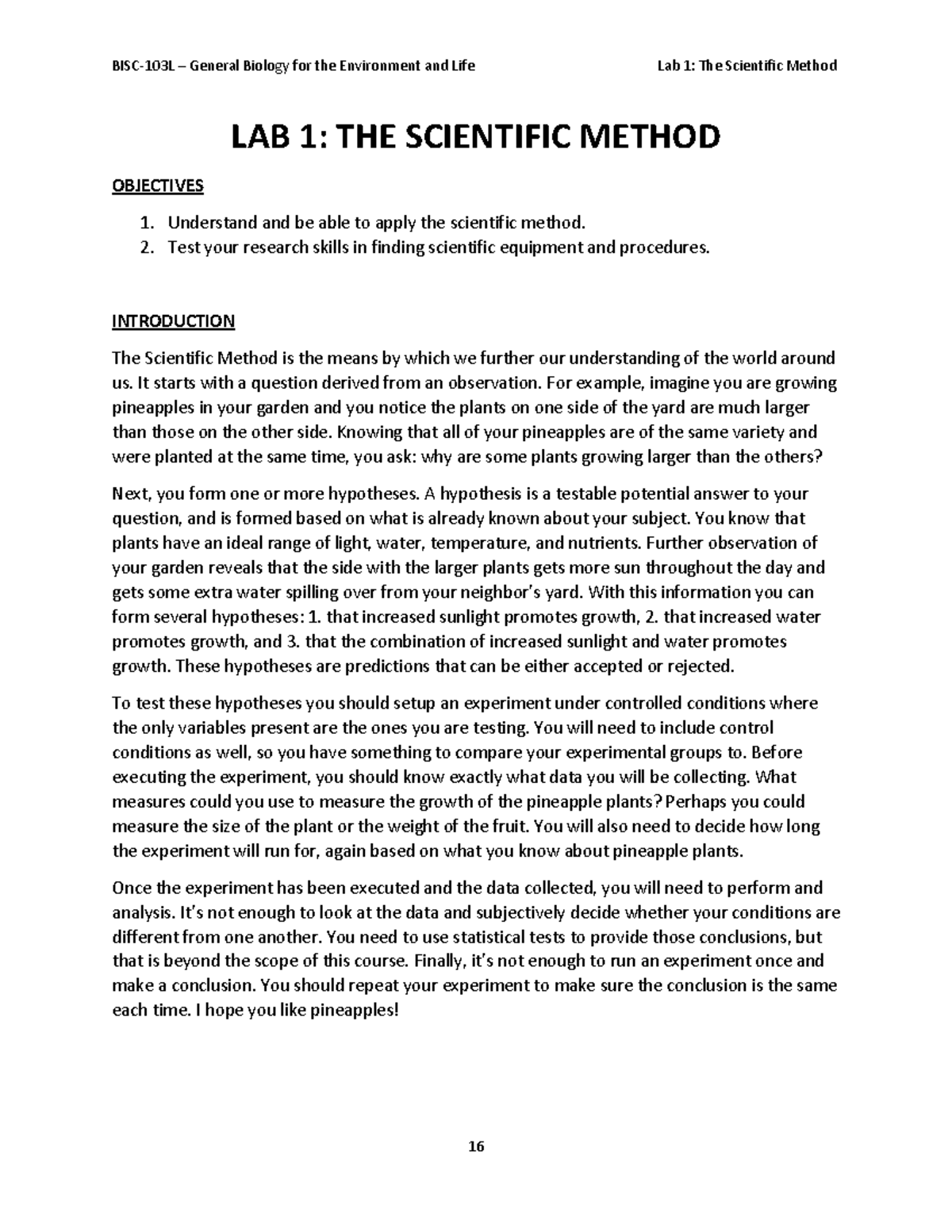 Lab 1 - Understanding and Applying the Scientific Method - Studocu