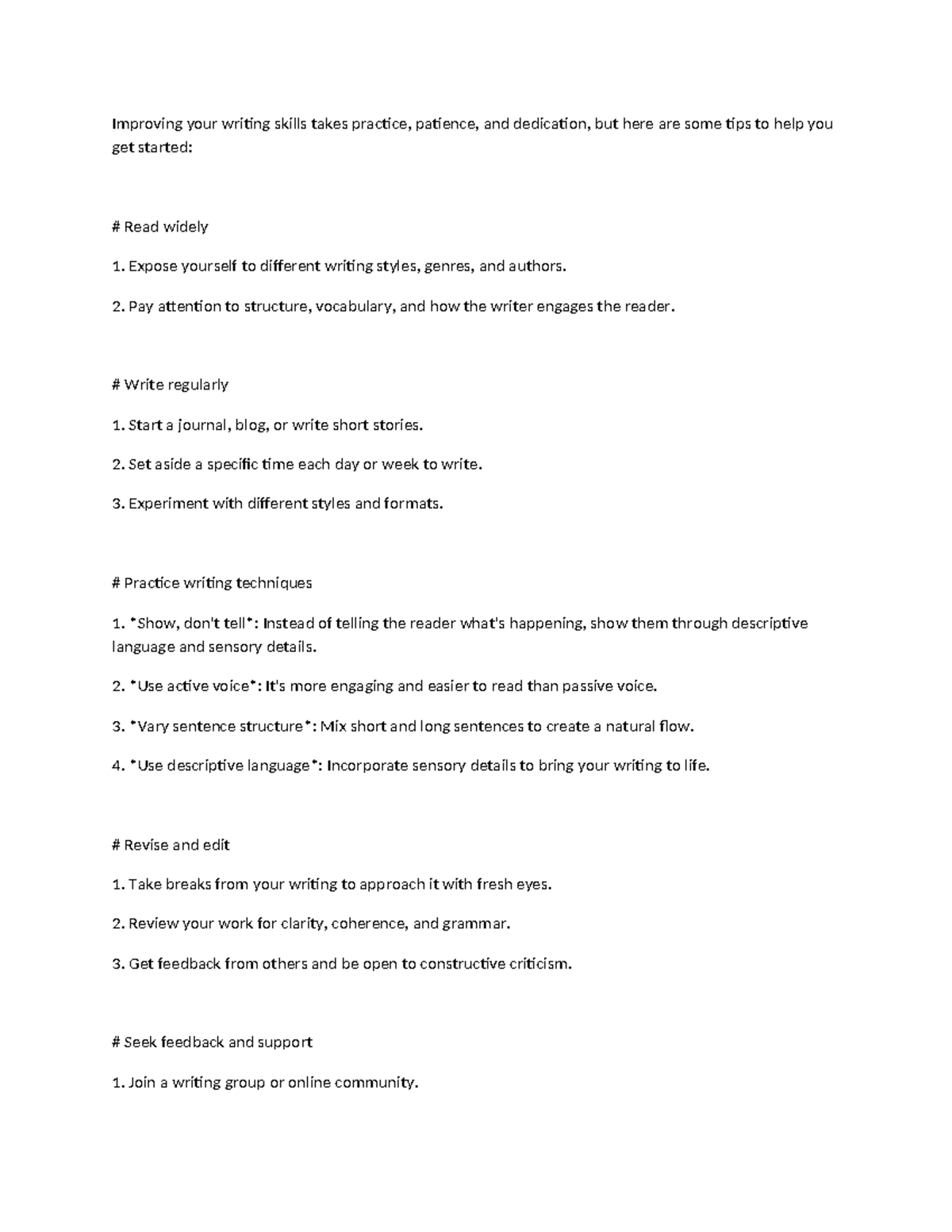 Improving Your Writing Skills: Tips and Techniques for Practice - Studocu