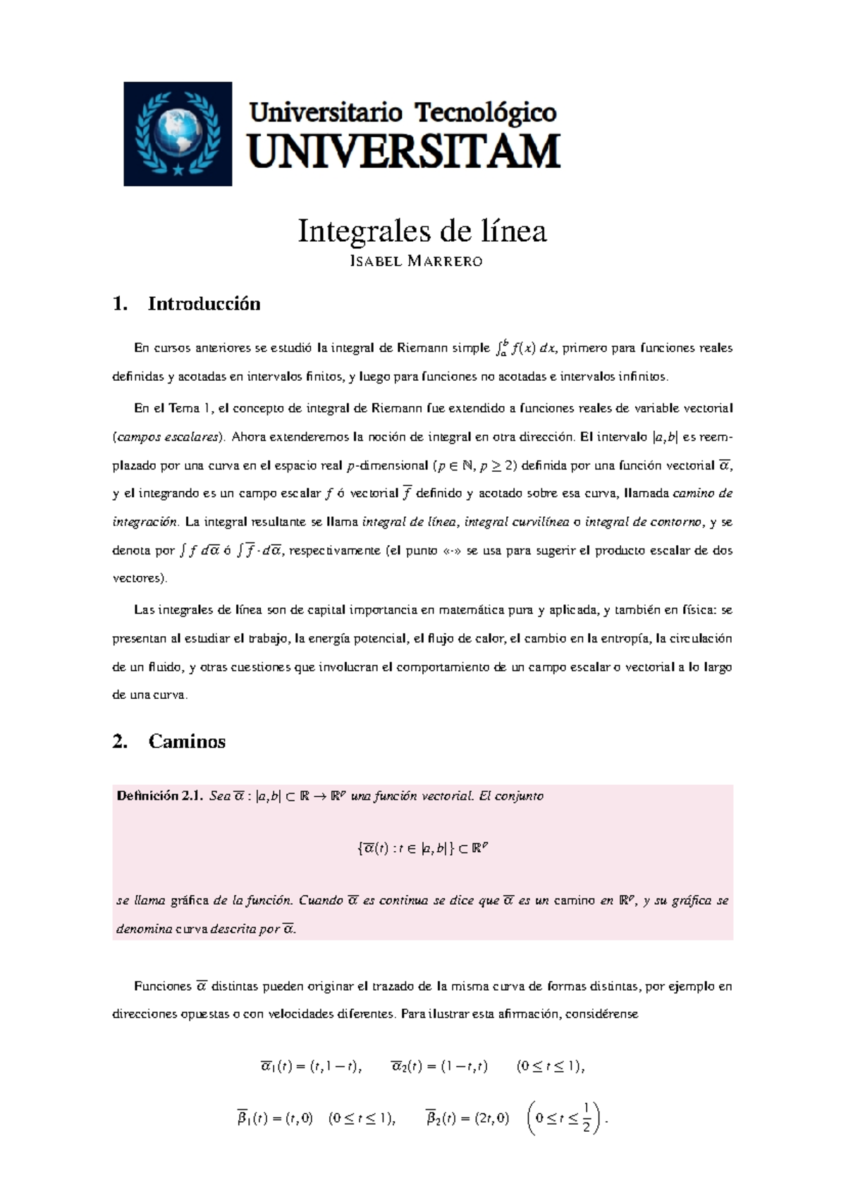 Integrales de Línea - Lectura II (MAT-101) - Studocu