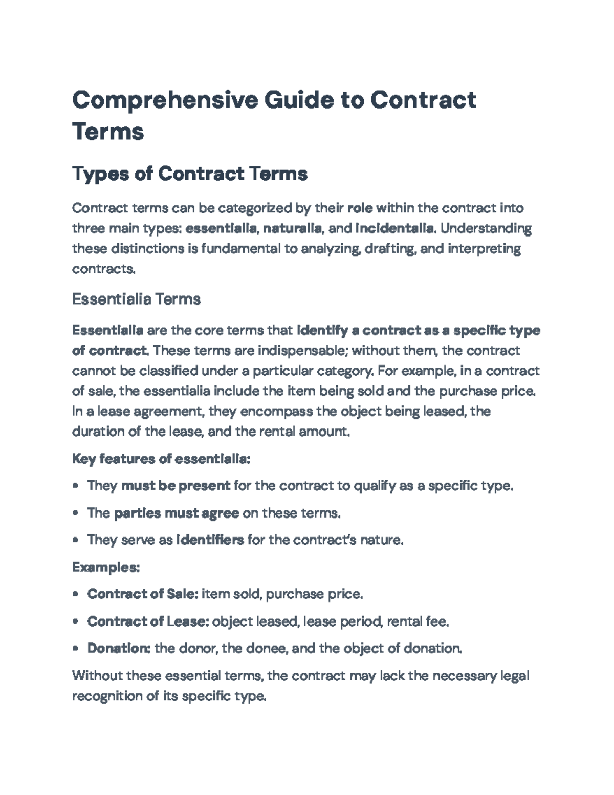 Comprehensive Guide to Types of Contract Terms and Their Roles - Studocu