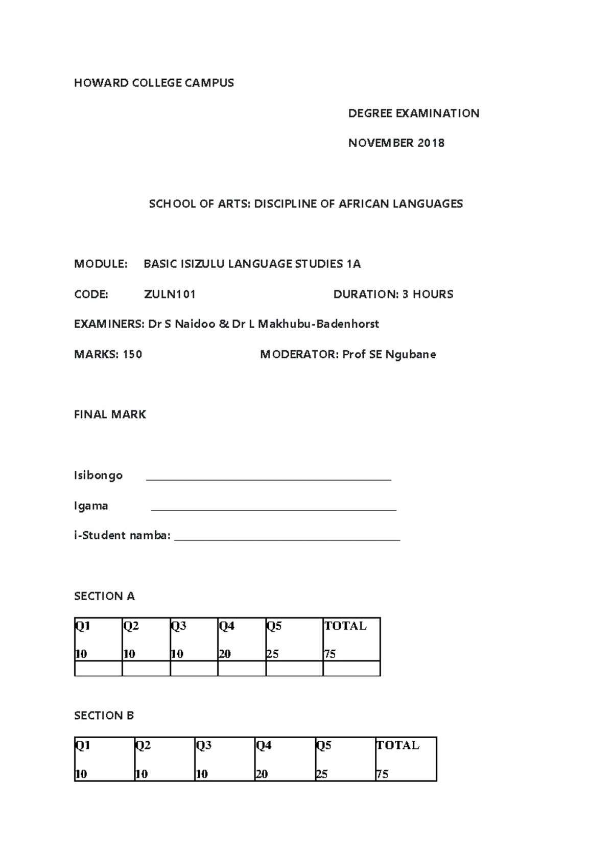 Zulu Exam Revision 2018 & 2023: Comprehensive Study Guide - Studocu