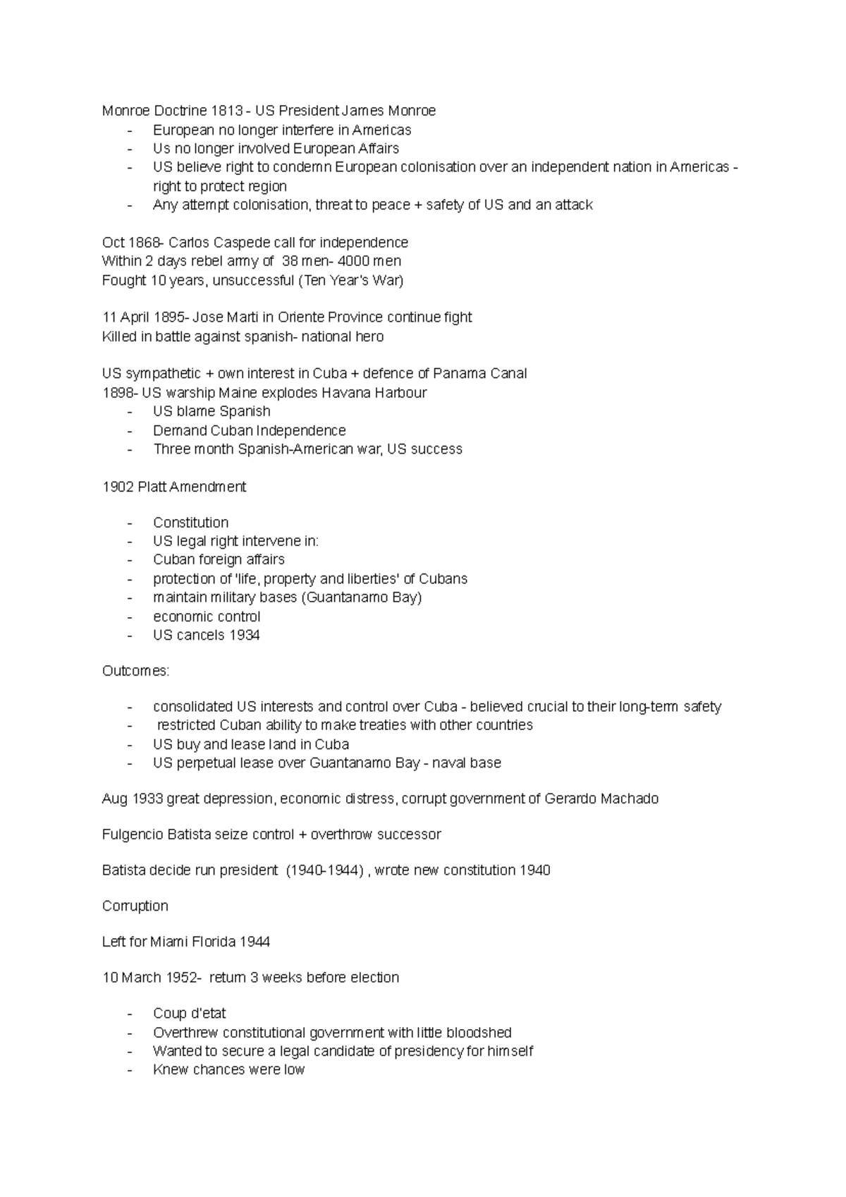 Cuba Year 11 Prelim Notes: The Impact of the Revolution on US Relations ...