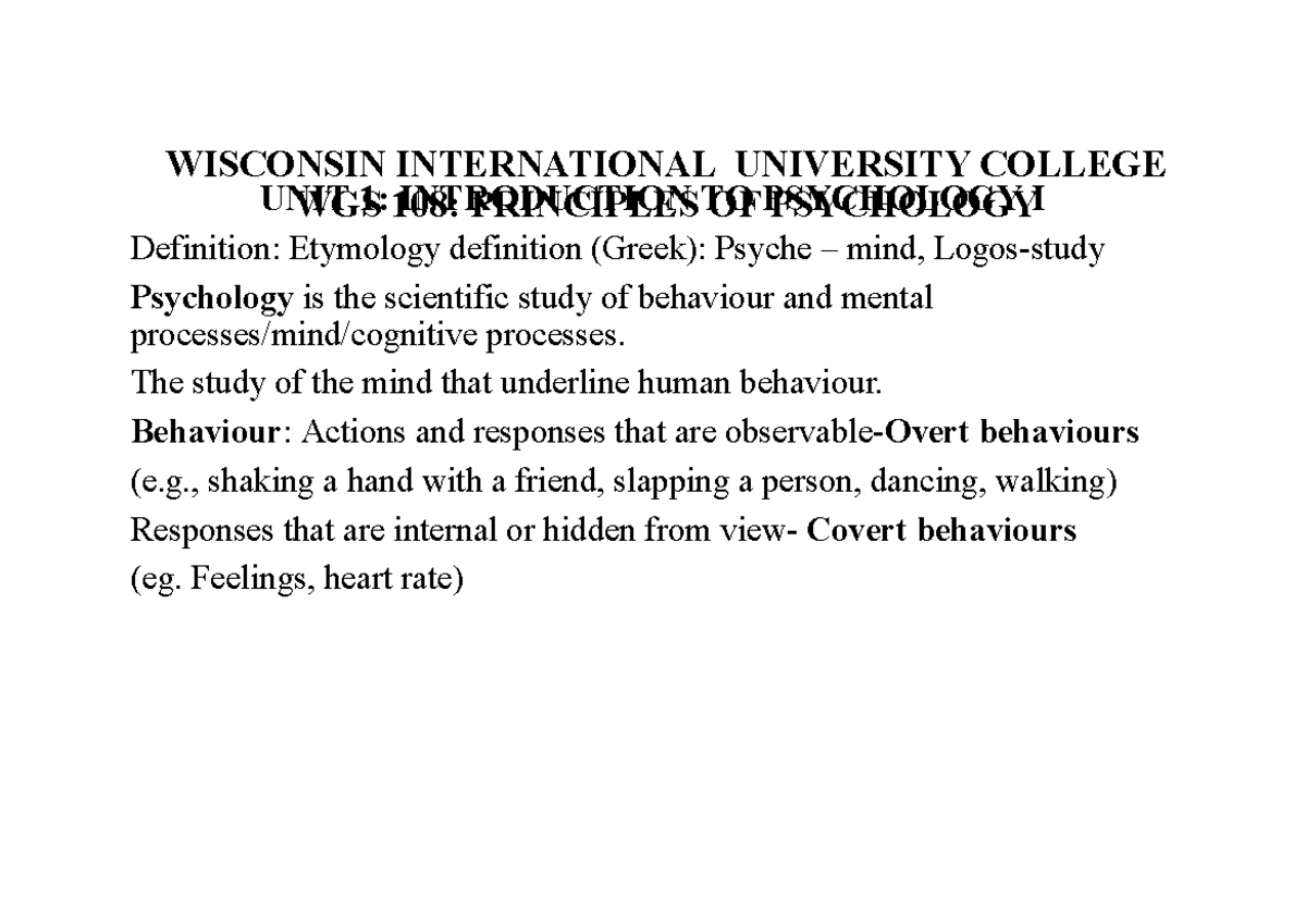 WISCONSIN INTERNATIONAL UNIVERSITY COLLEGE: UNIT 1 - INTRODUCTION TO ...