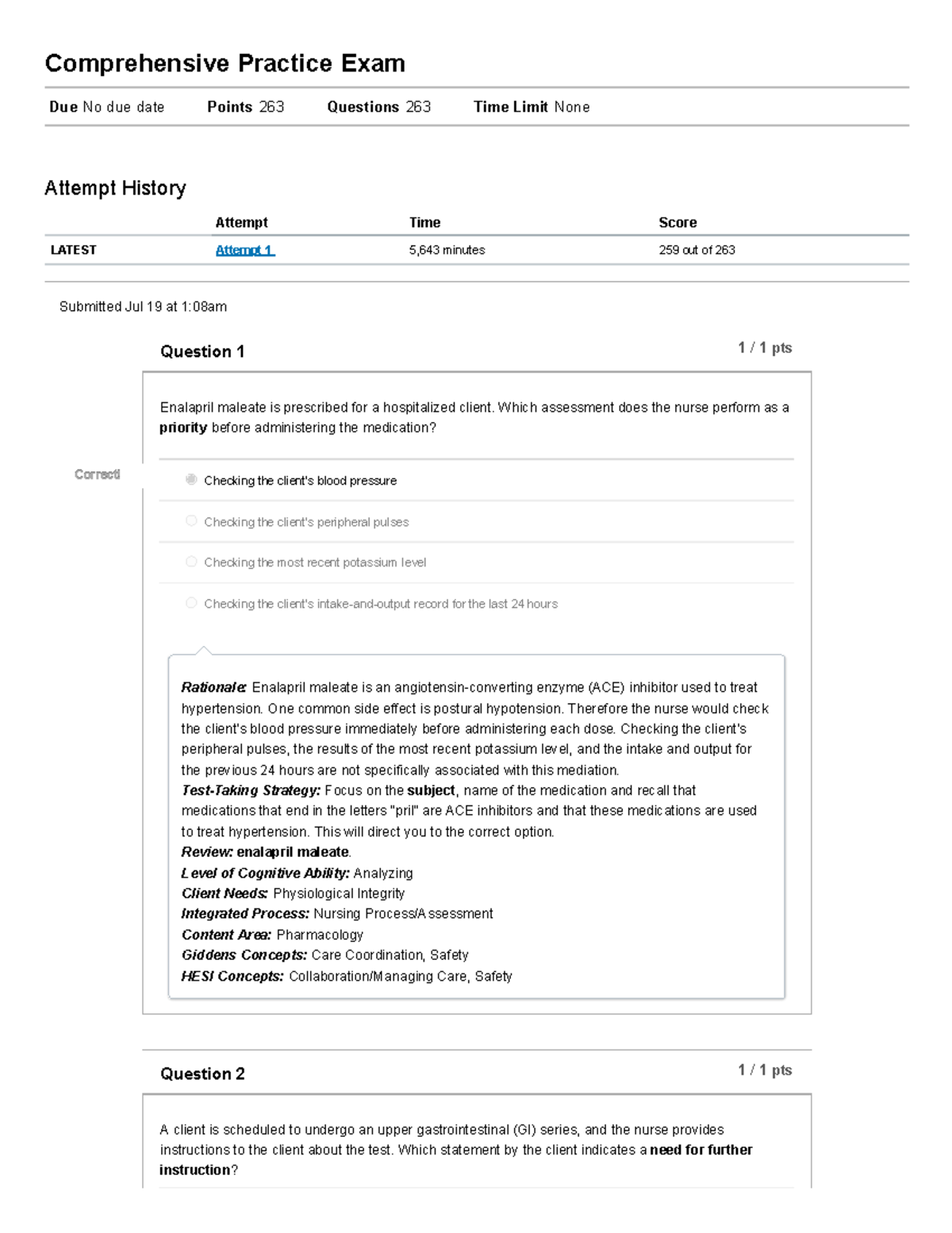 NUR 203 Comprehensive Practice Exam Review Questions and Rationale ...