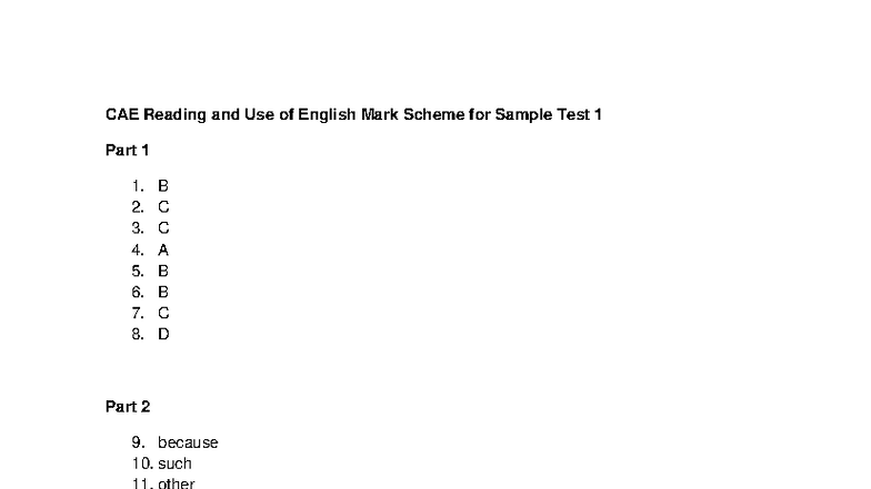 C1 advanced reading respuestas - CAE Reading and Use of English Mark ...