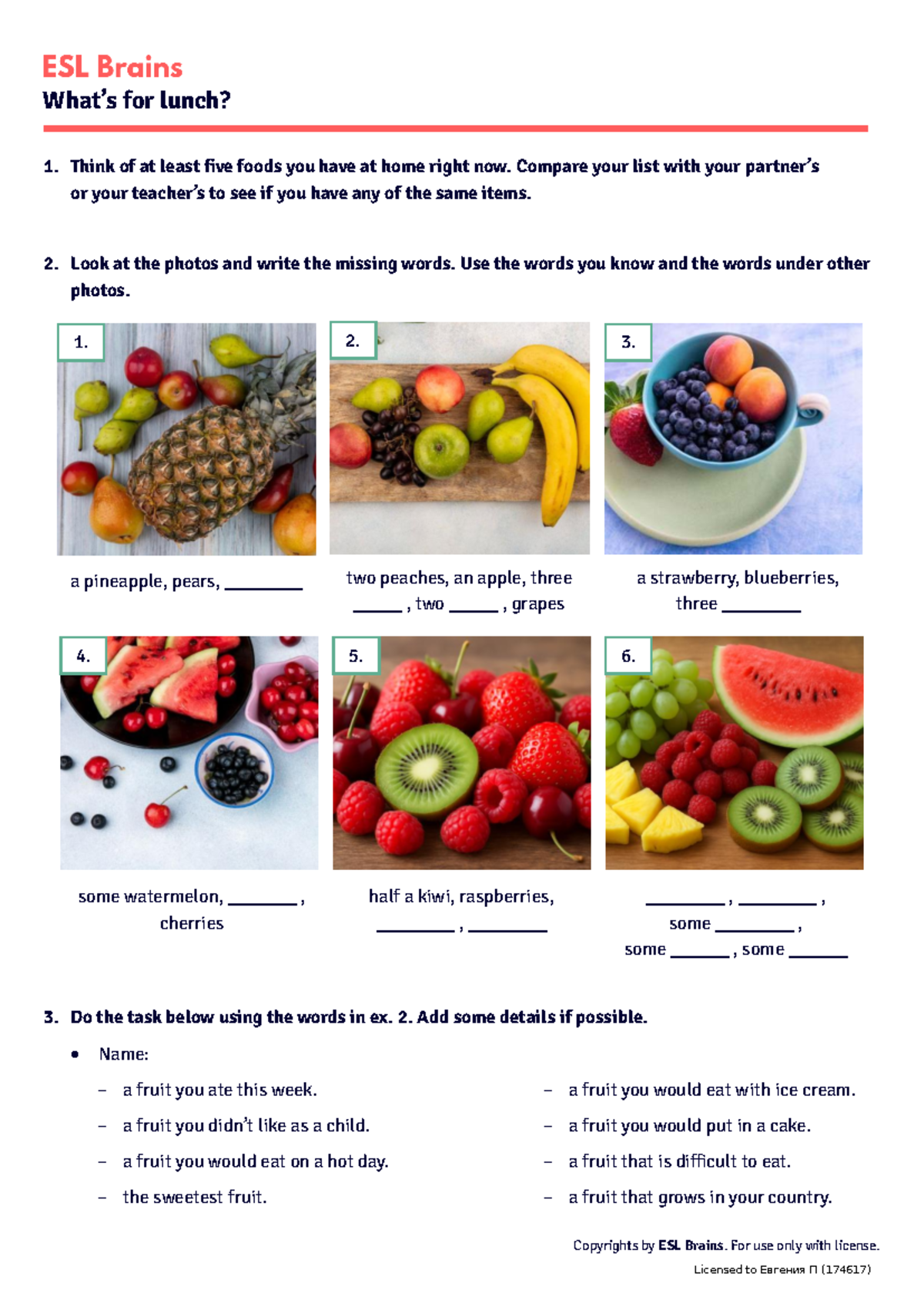 What's for Lunch? ESL Food Vocabulary & Activities Guide - Studocu