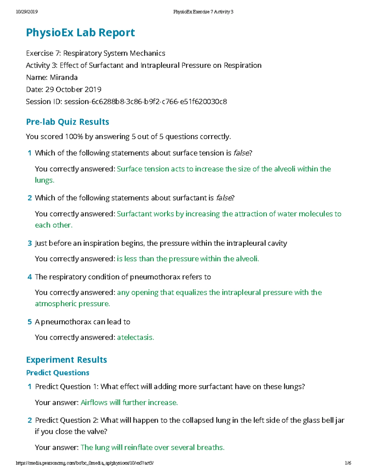 PhysioEx Exercise 9 Activity 6 - PhysioEx Lab Report Exercise 9: Renal ...