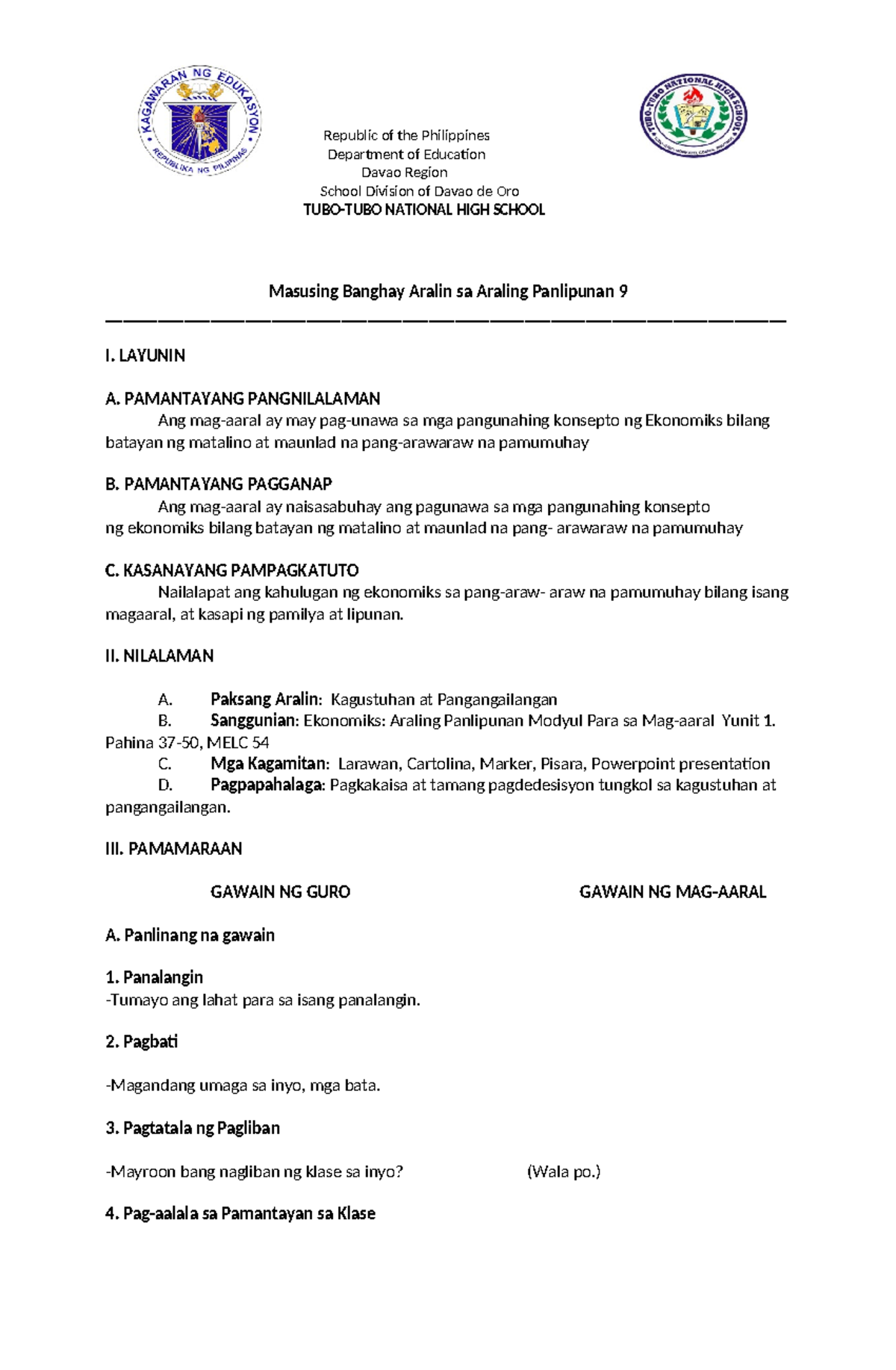 Masusing-Banghay-Aralin-sa-Araling-Panlipunan-9 - Republic of the Philippines Department of ...