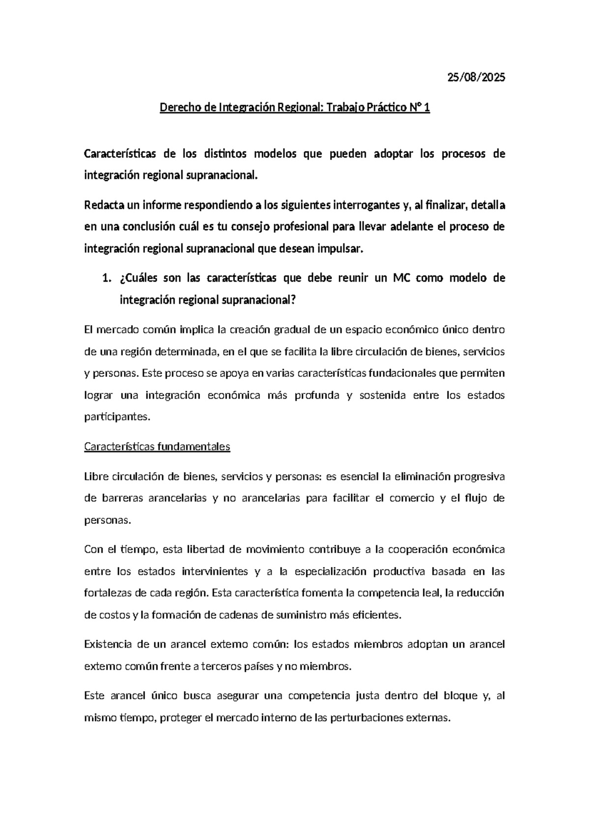 Trabajo Práctico N° 1 - Características de Modelos de Integración ...