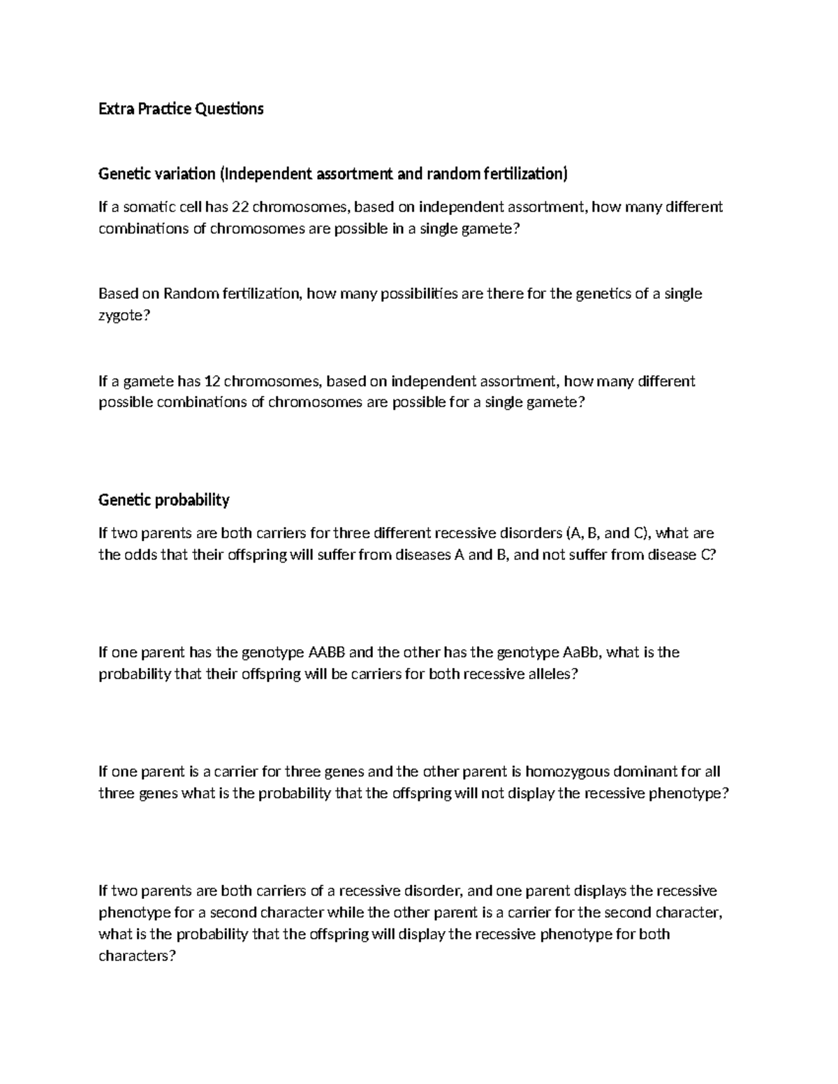 Extra Math and Molecular Biology Practice Questions (BIO 571) - Studocu