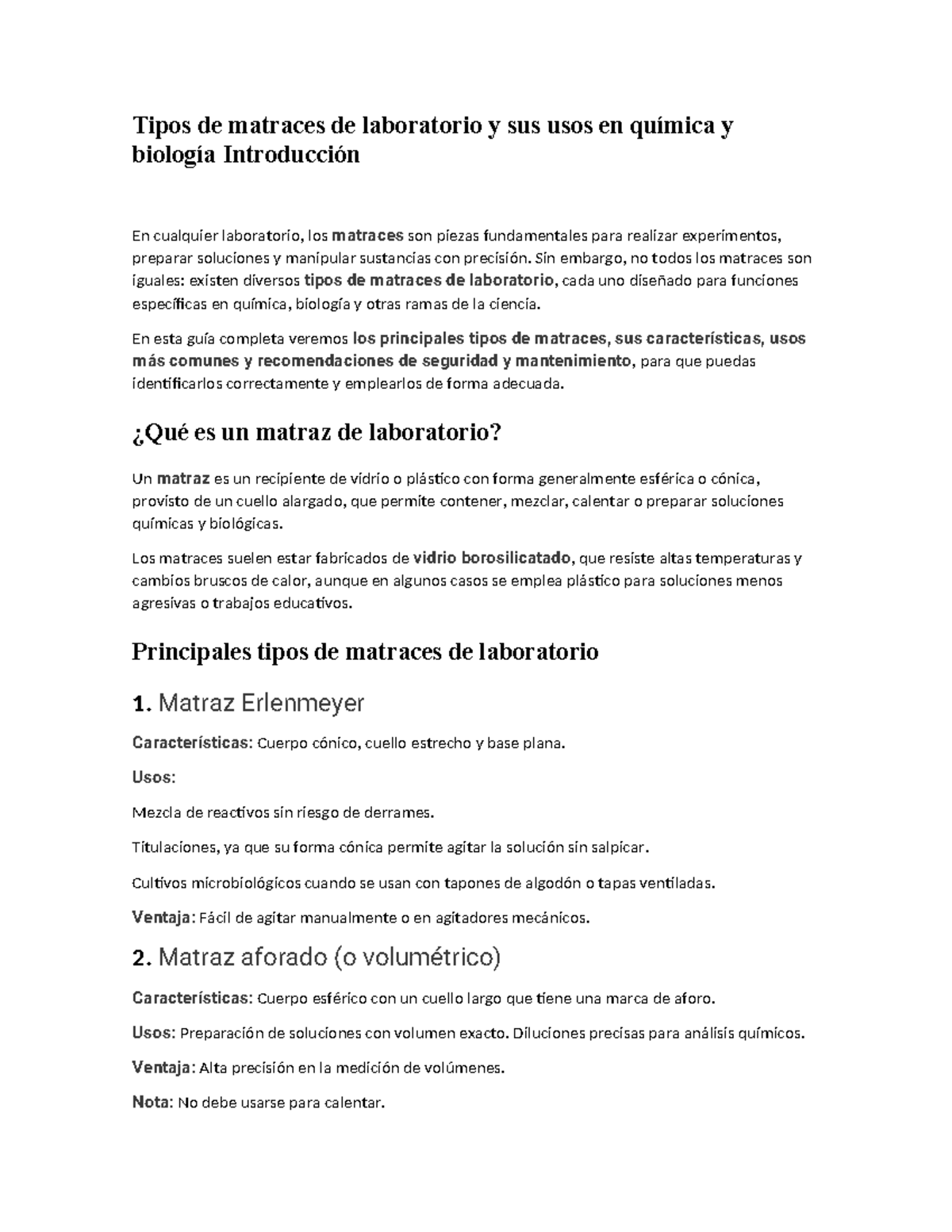 Tipos de Matraces de Laboratorio y sus Usos en Química y Biología - Studocu
