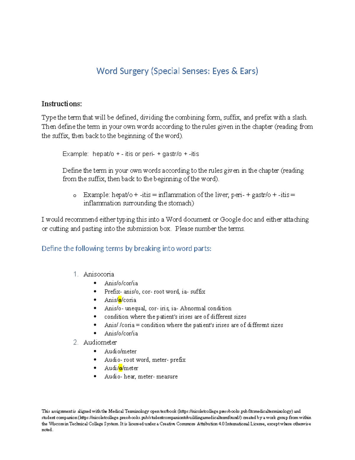 Word Surgery: Special Senses (Eyes & Ears) Definitions and Breakdown ...