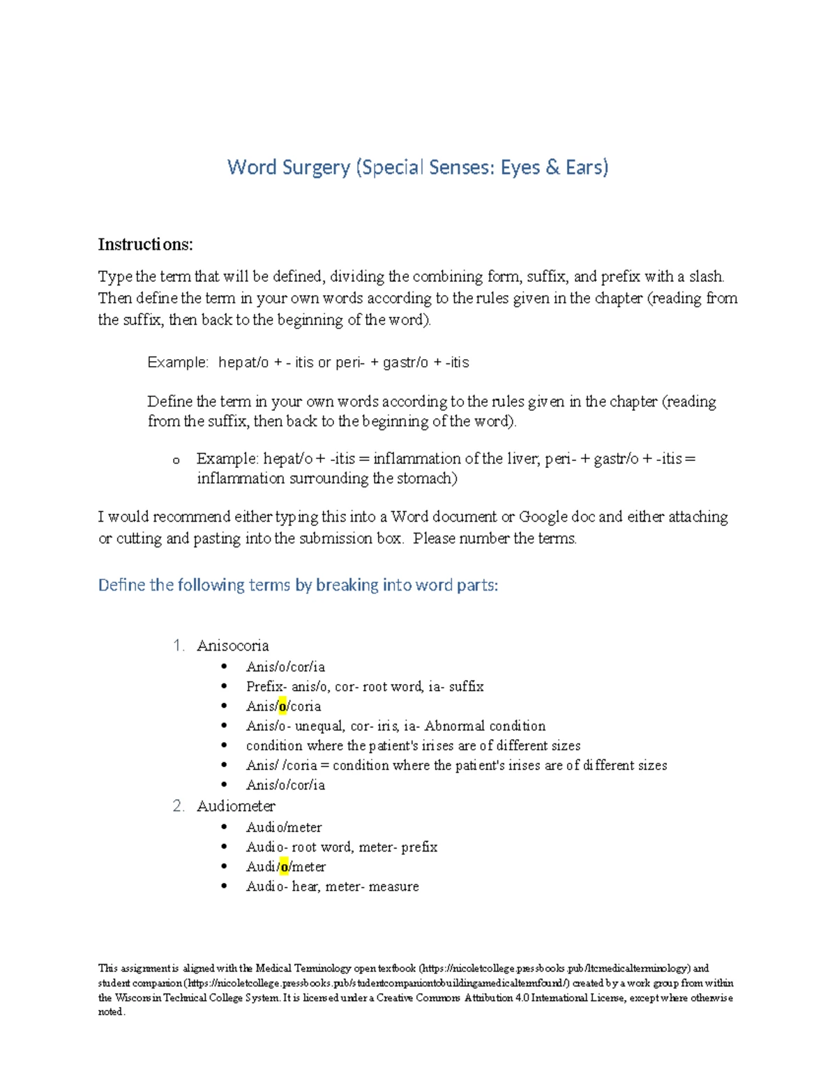 Word Surgery: Special Senses (Eyes & Ears) Definitions and Breakdown ...