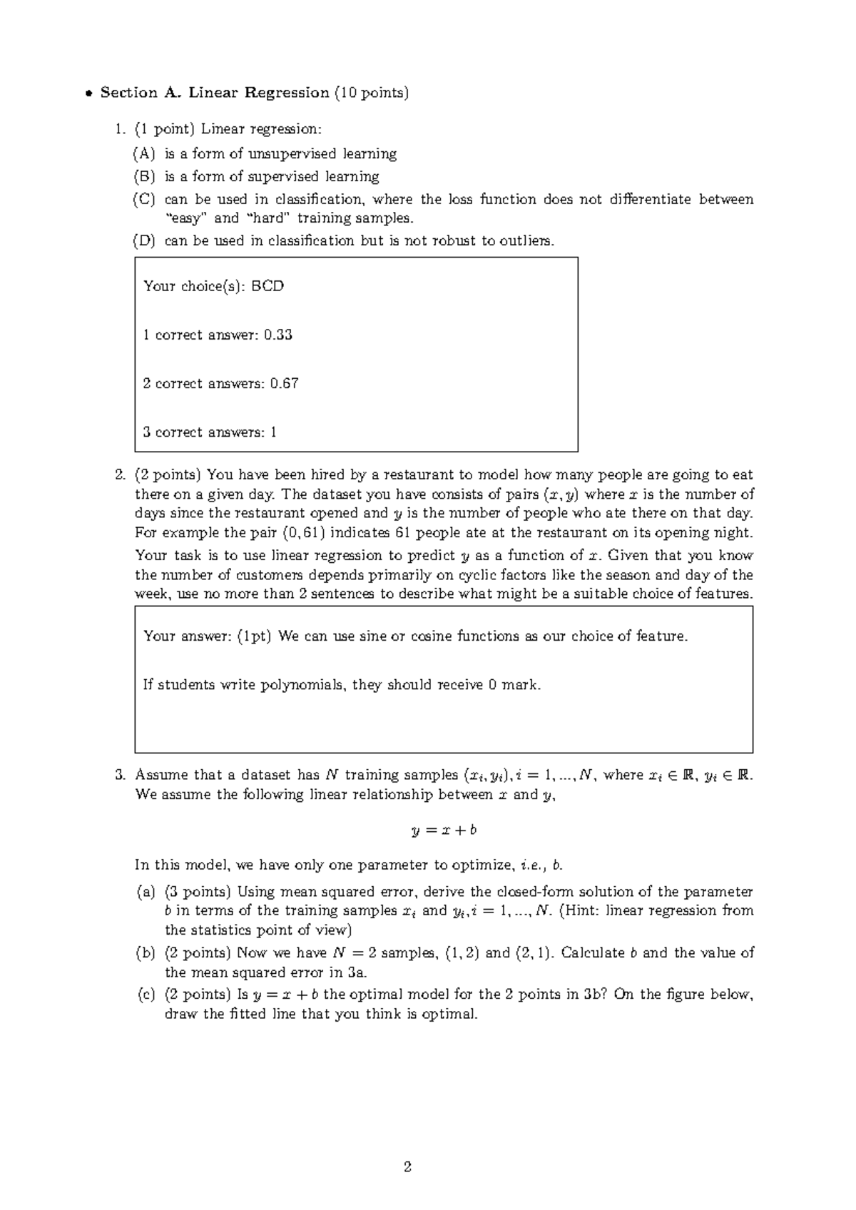 Final Exam 2019: Linear Regression Concepts and Questions - Studocu