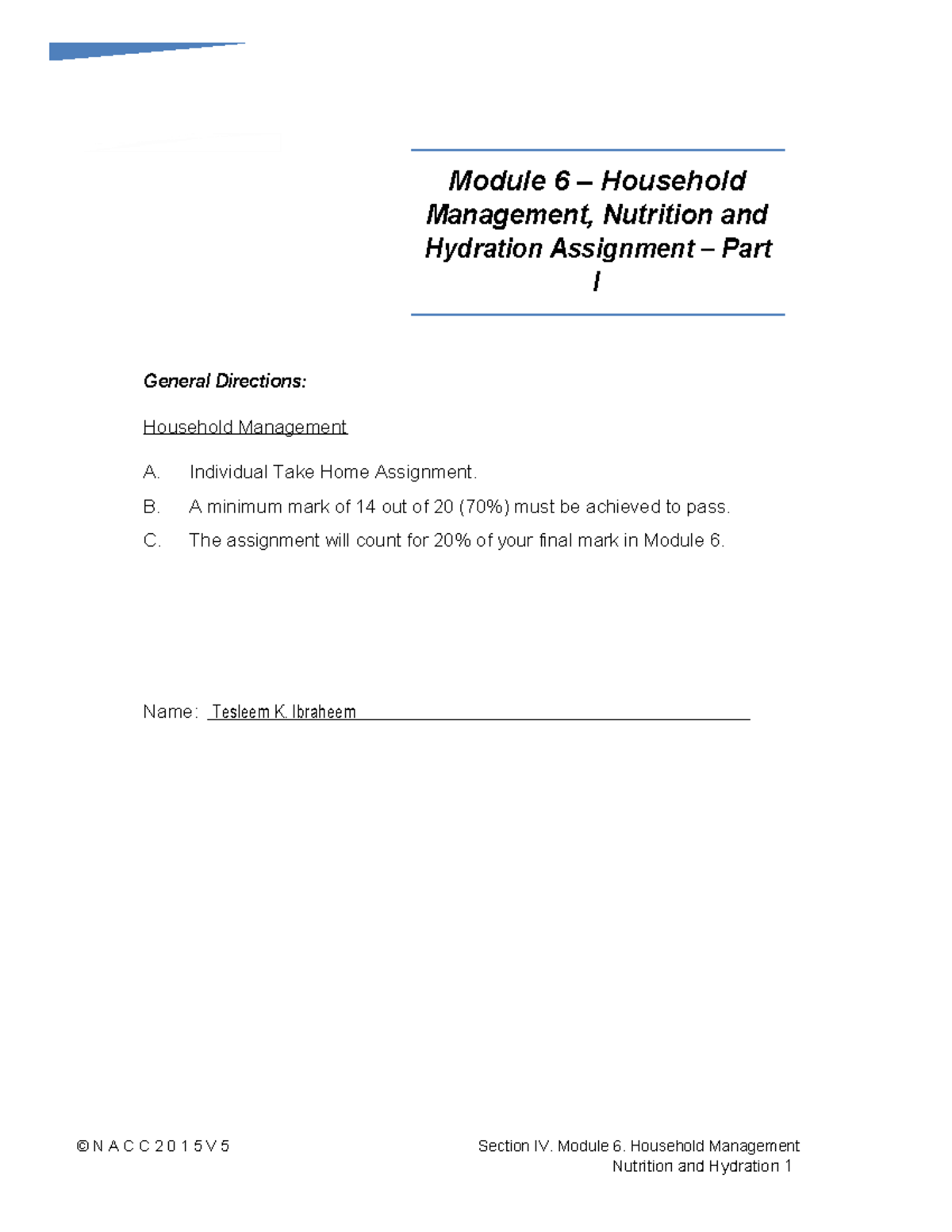 Module 6 Assignment: Household Management & Nutrition Part I - Studocu
