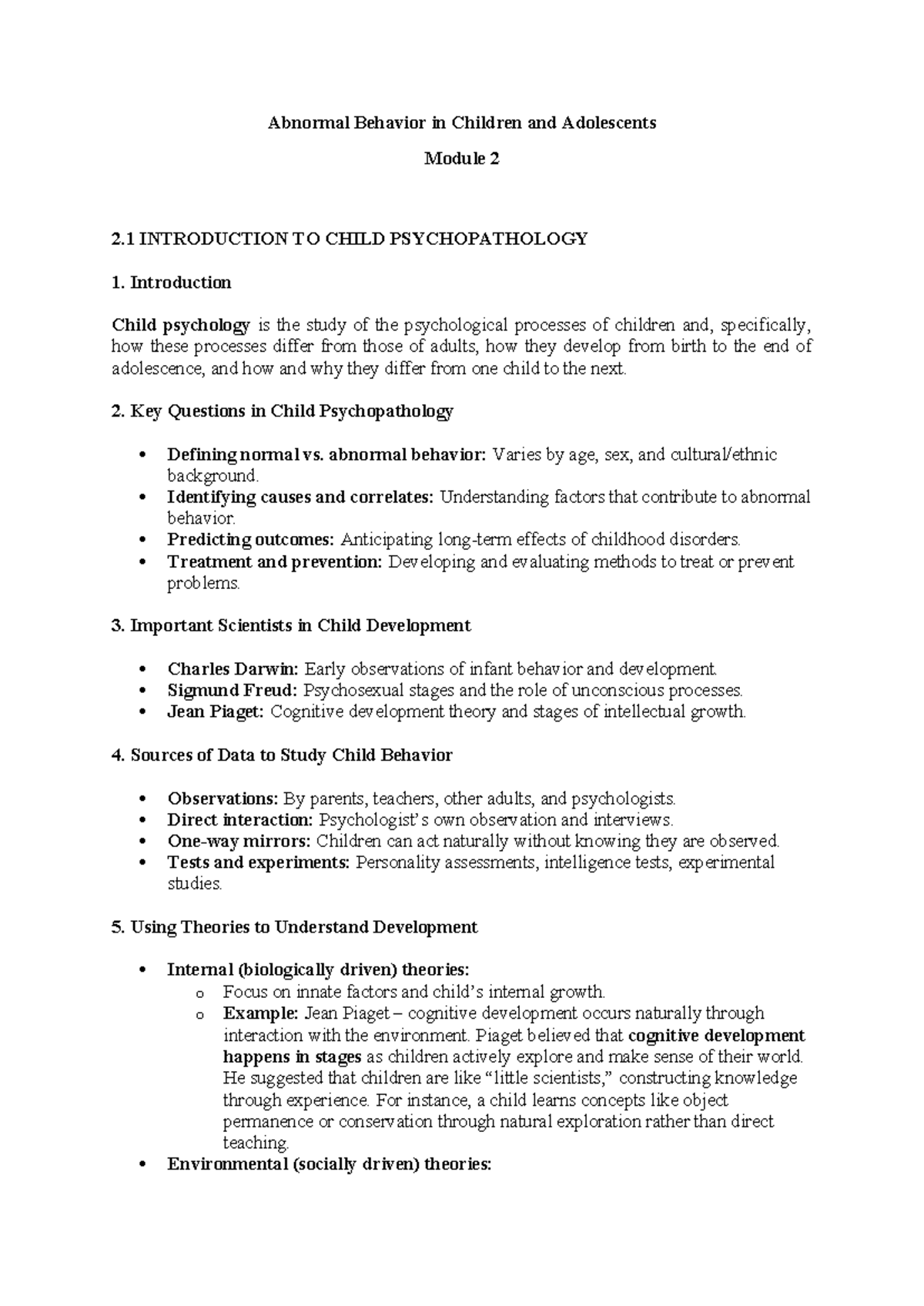 Child Psychopathology Module 2: Understanding Abnormal Behavior in ...